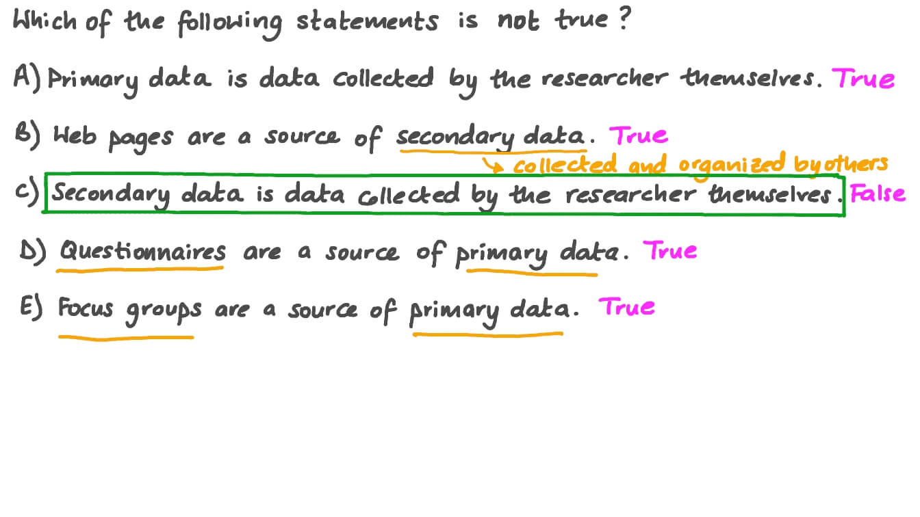 ion Video True Or False About Definitions Of Primary And Secondary Data Nagwa