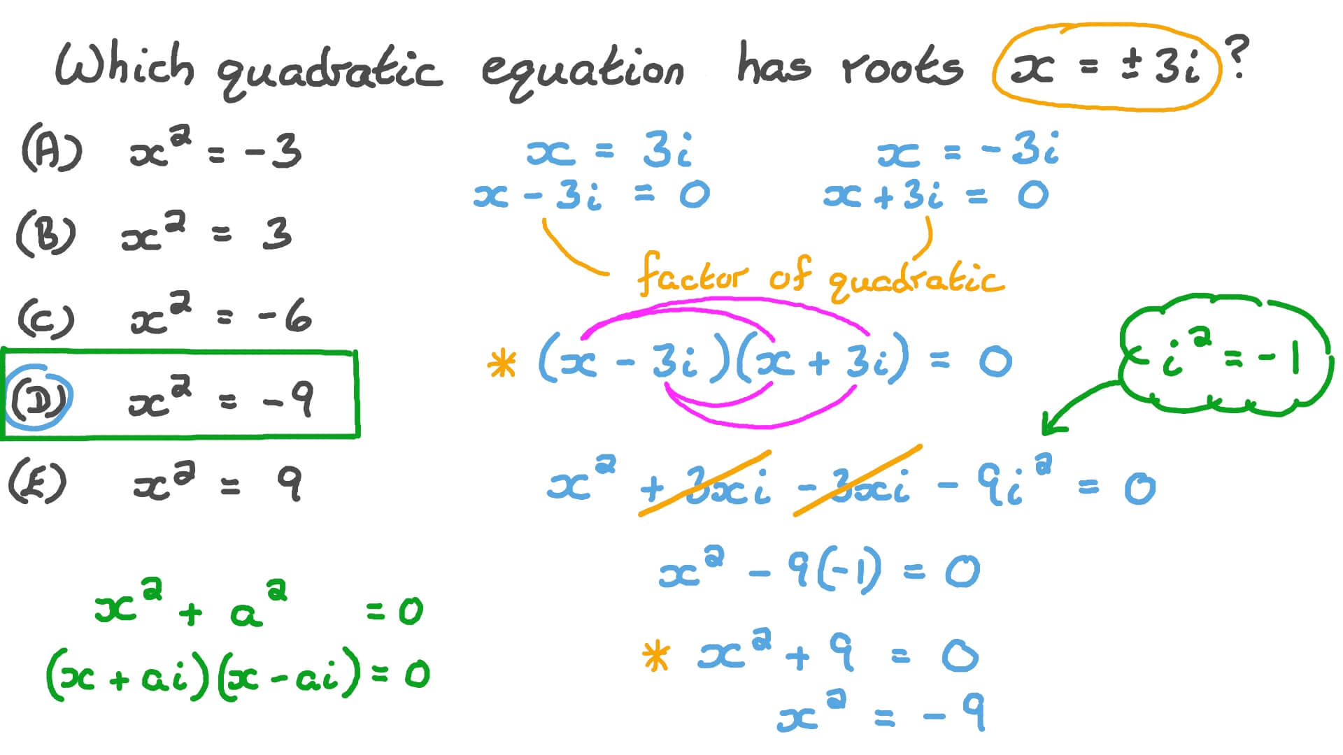 Question Video Identifying Quadratic Equations With A Given Pair Of
