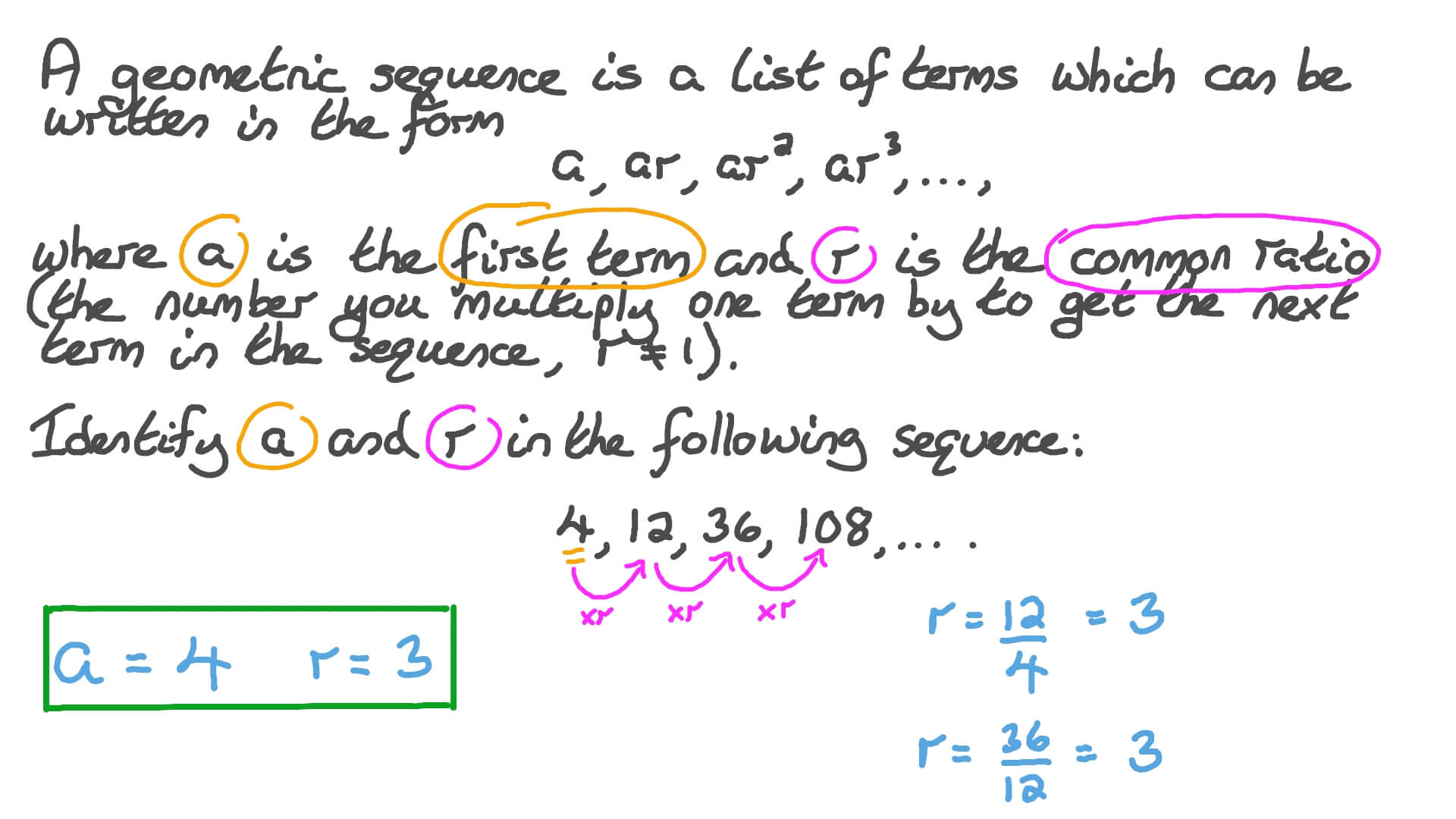 ion Video Finding The First Term And Common Ratio In A Given 