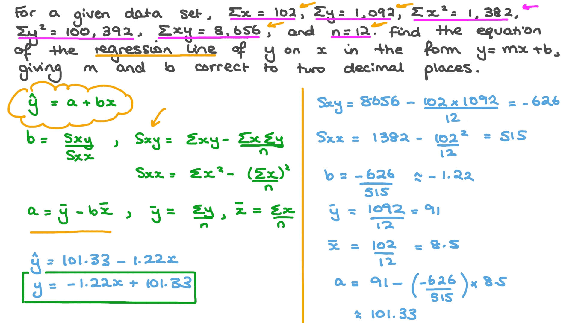 ion Video Calculating A Least Squares Regression Model From Summary Statistics Nagwa