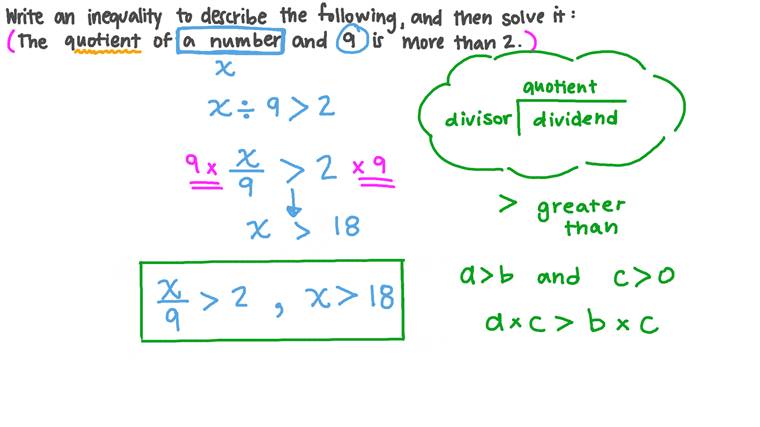 Lesson: One-step Inequalities: Multiplication or Division | Nagwa