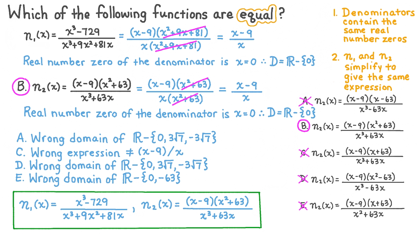 Question Video Identifying Equal Rational Functions Nagwa