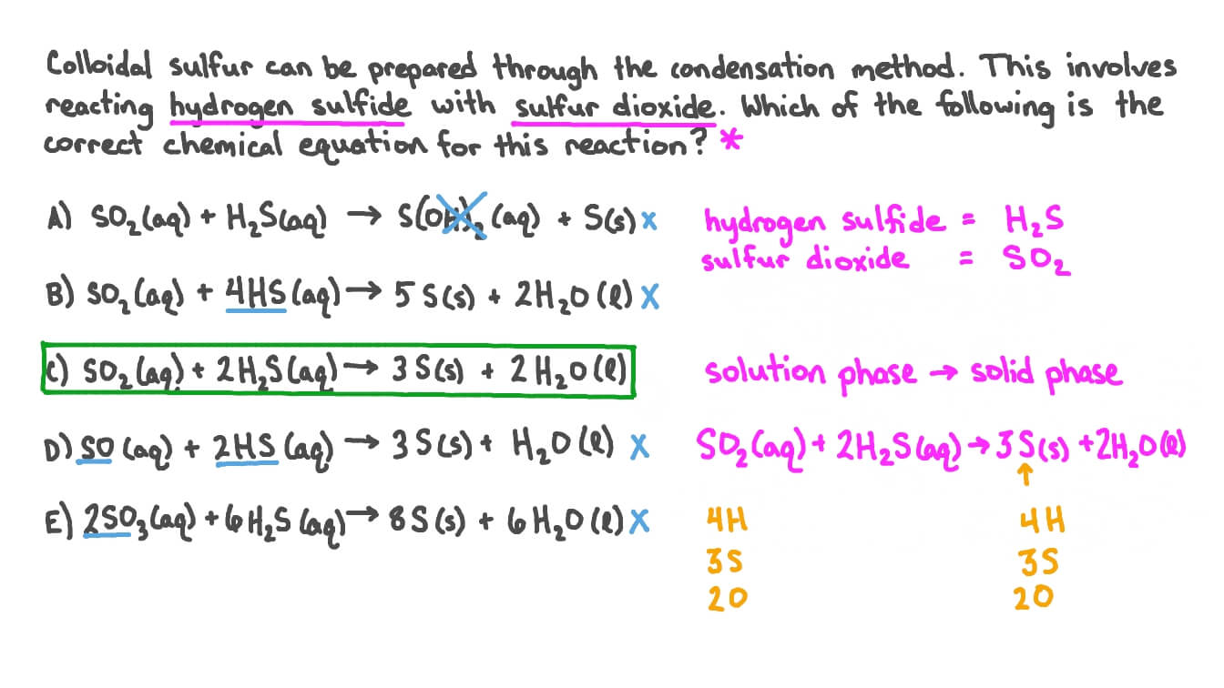 Question Video: Identifying the Reaction Used to Make Colloidal Sulfur ...