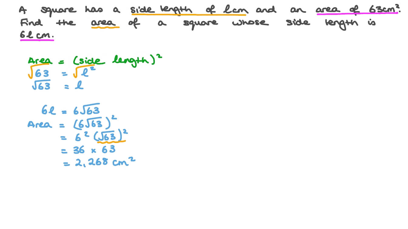Question Video Using Square Roots To Find Side Lengths And Areas Of