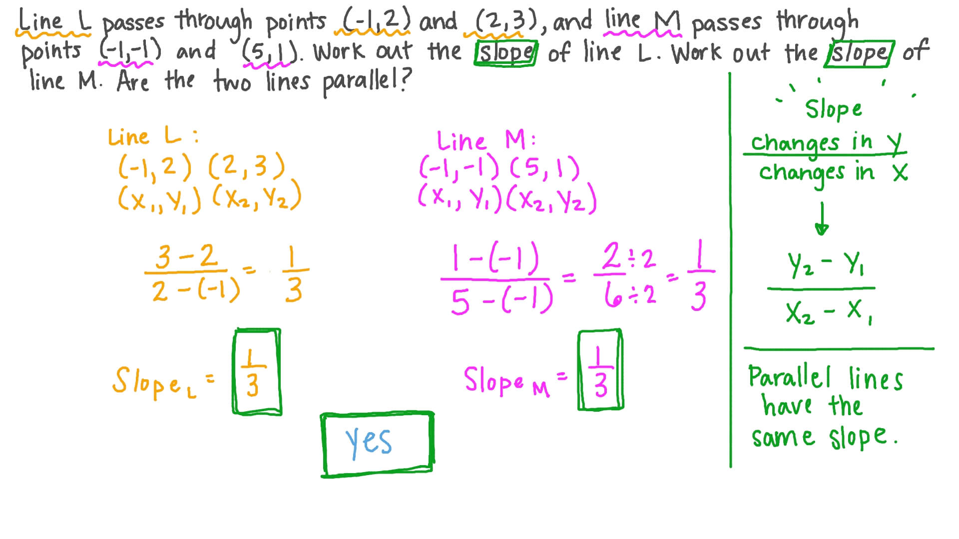 Question Video Finding The Slopes Of Lines And Using Them To Determine If The Lines Are