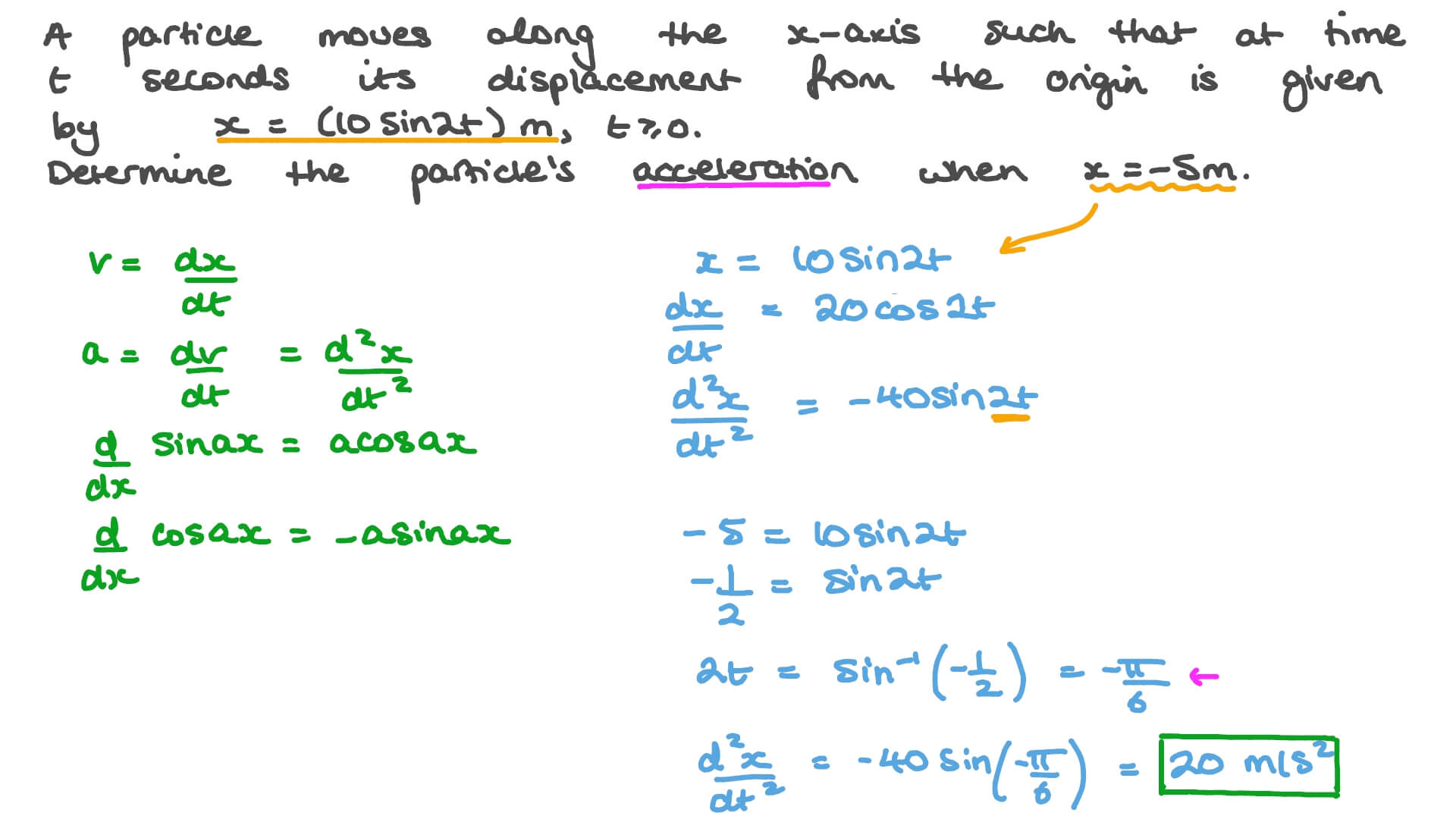 Question Video: Finding the Acceleration of a Body given Its Displacement as a Function of Time ...
