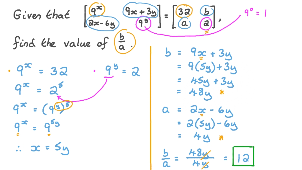 Question Video: Finding Unknown Elements of a Matrix Using Equality of Matrices | Nagwa