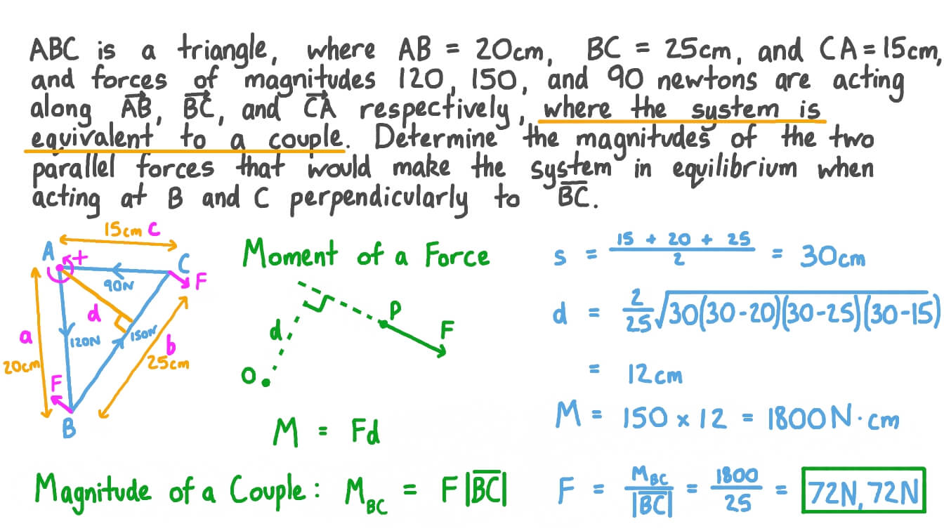 Question Video: Determining the Moment of a Couple Equivalent to a ...