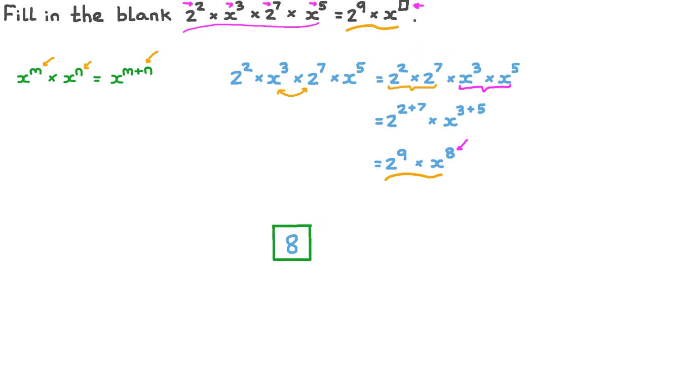 Question Video: Simplifying an Expression Using the Product Rule of ...