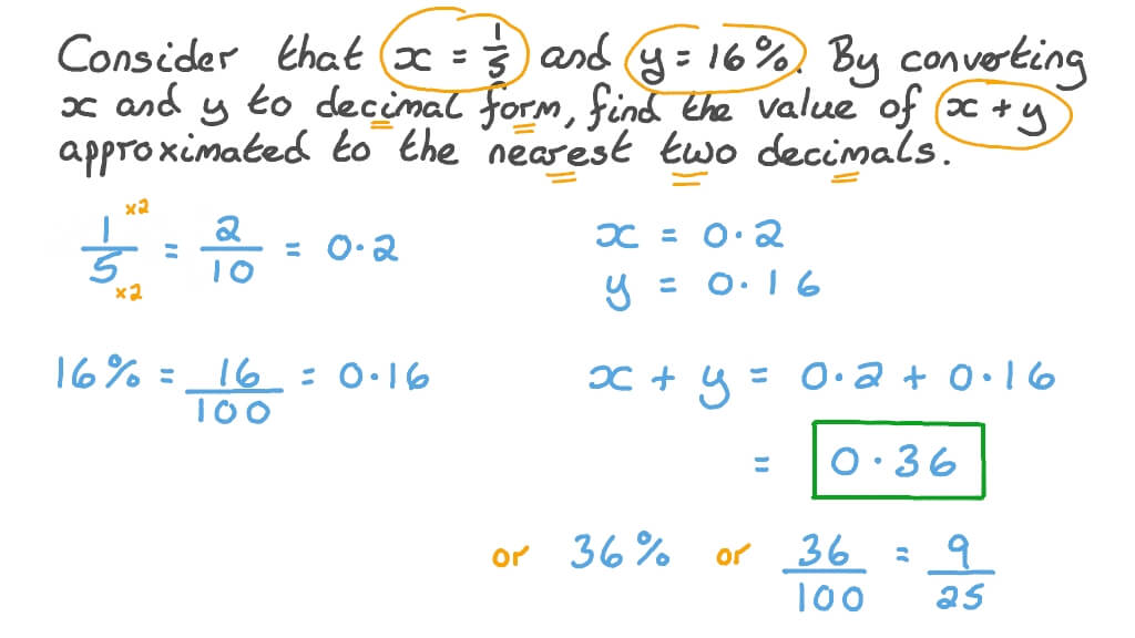 Question Video Adding Fractions And Percentages By Converting Both To
