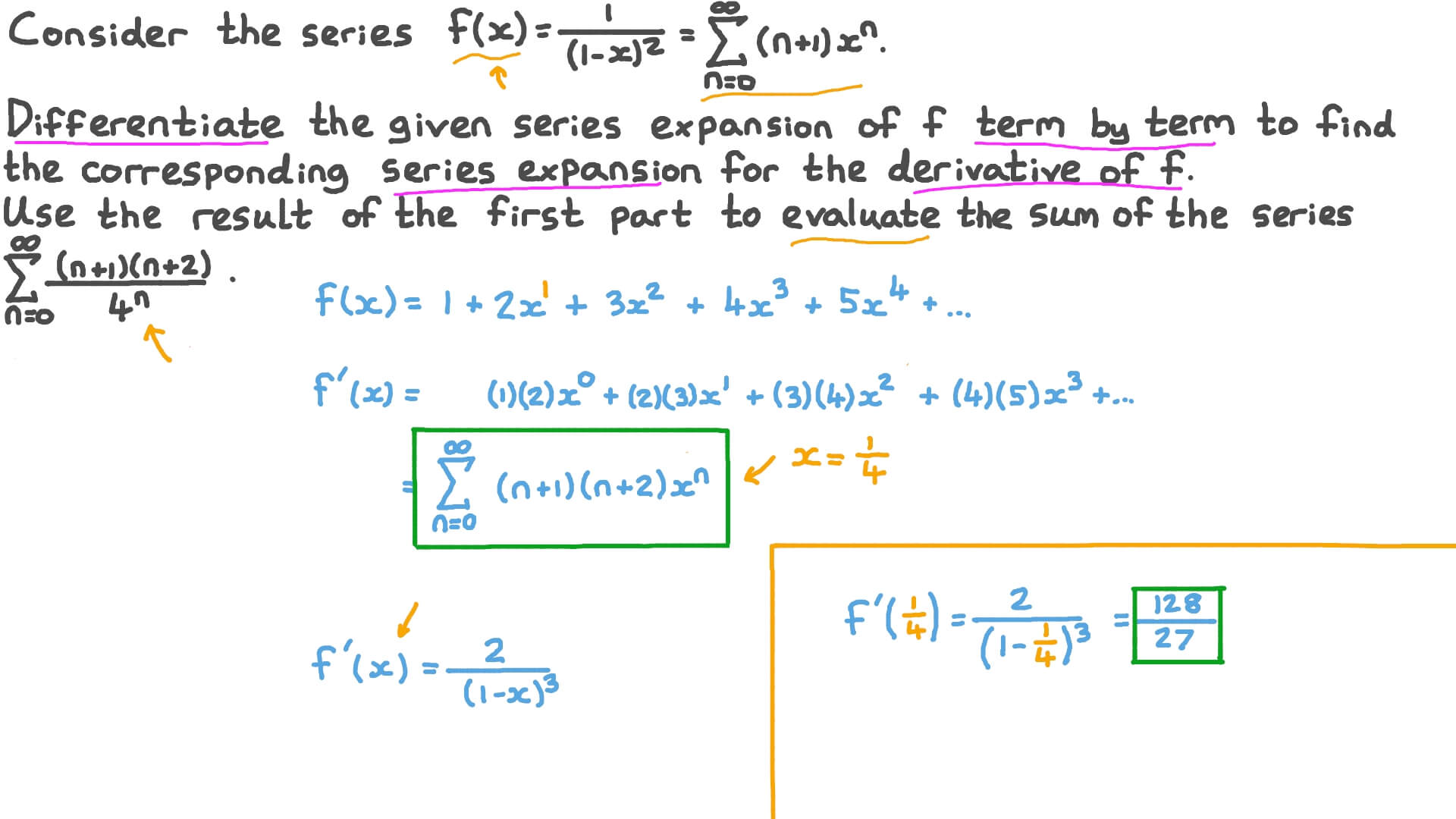 Question Video Differentiating A Power Series Term By Term To Help