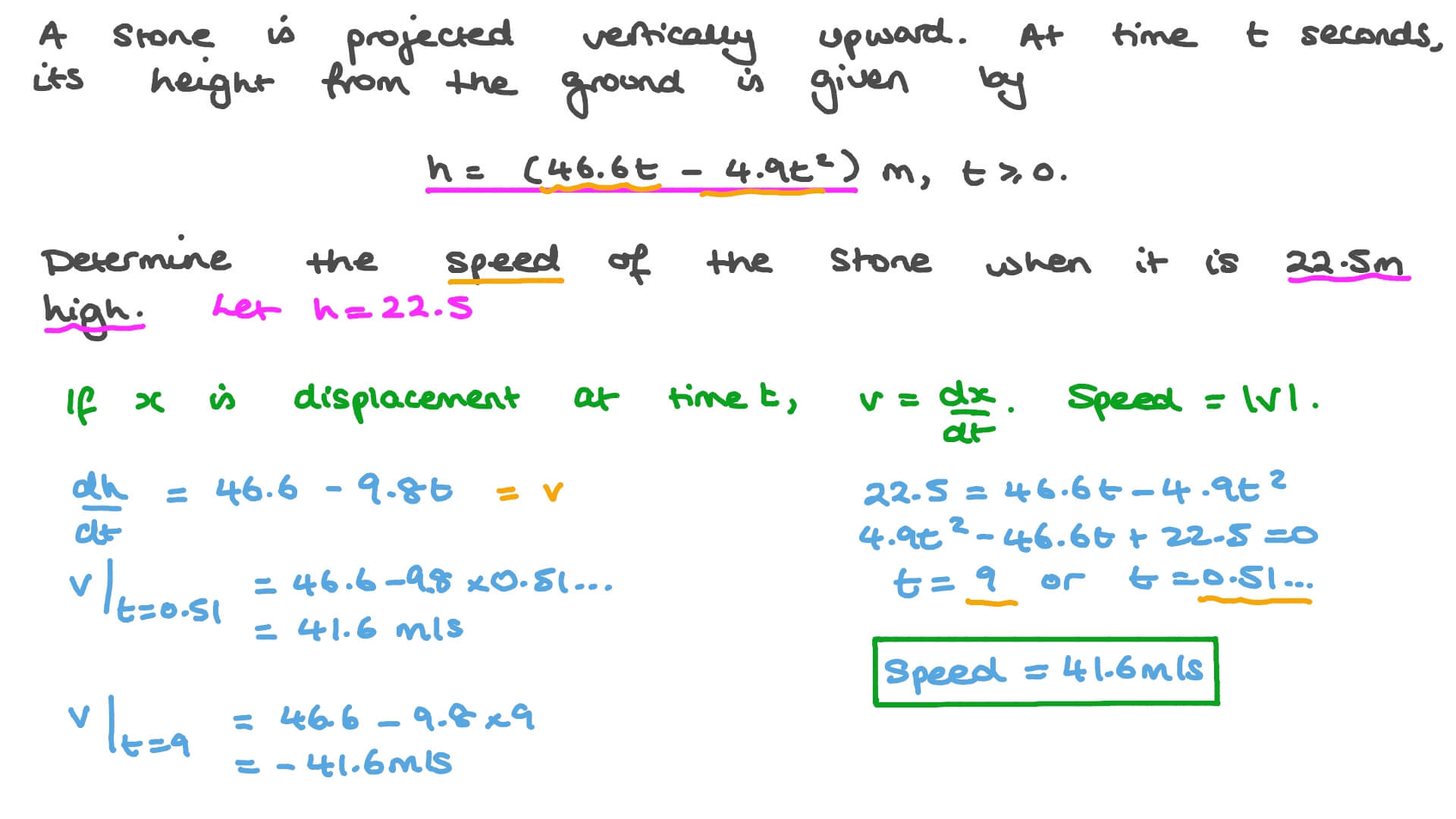 Question Video: Determining the Speed of a Body Based on the Expression ...