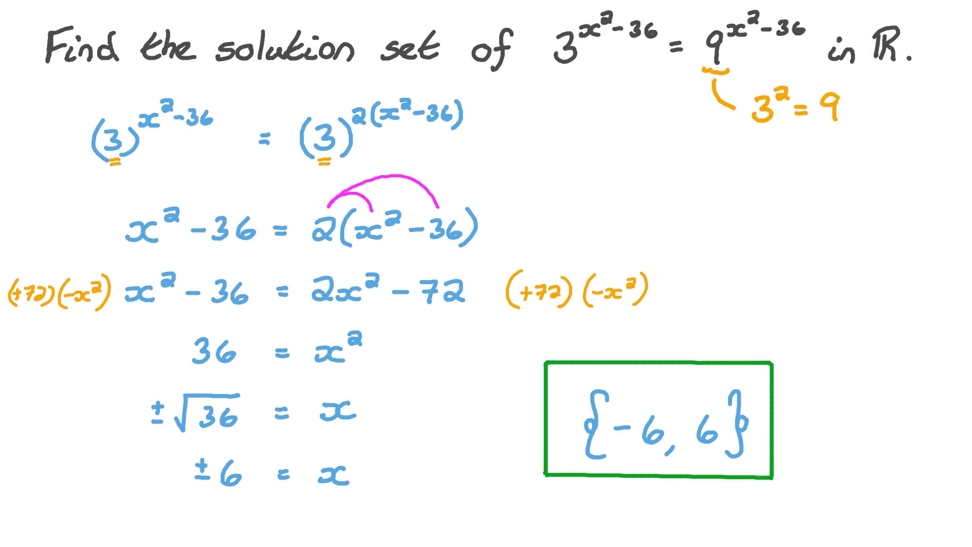 Question Video Solving Exponential Equations Involving Quadratic