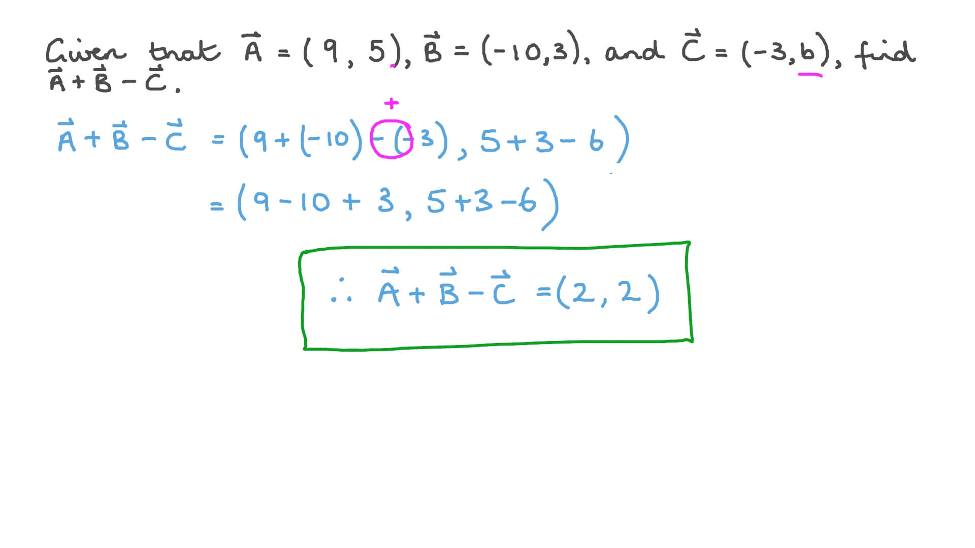 Question Video: Adding and Subtracting Three Vectors Component-Wise | Nagwa