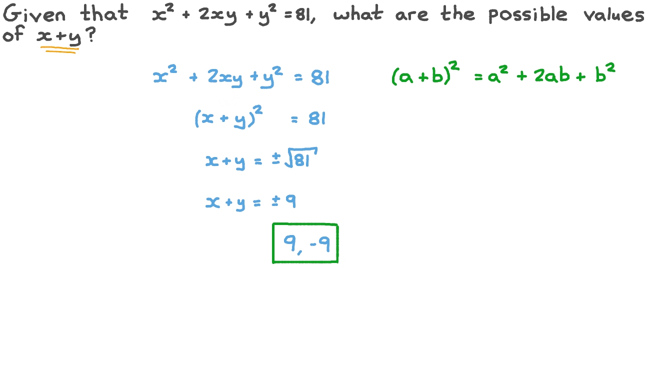 Question Video: Evaluating Algebraic Expressions Involving Factorizing Perfect Square Trinomials ...