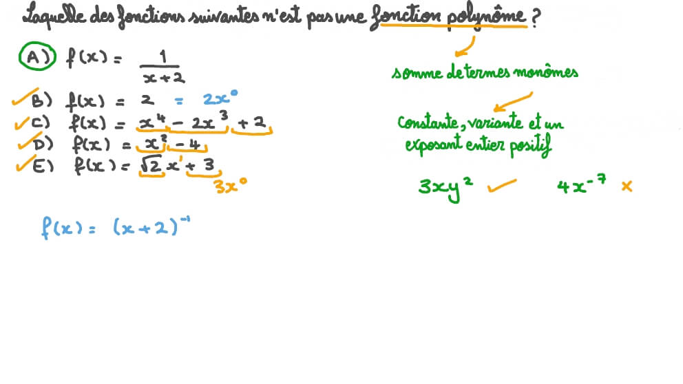 Question Video: Identifier une fonction polynôme | Nagwa