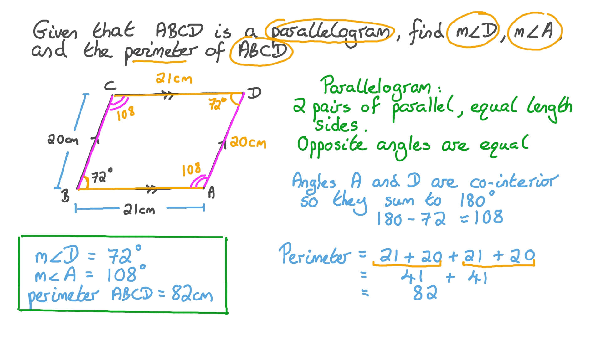 Question Video Finding The Perimeter Of A Parallelogram Nagwa