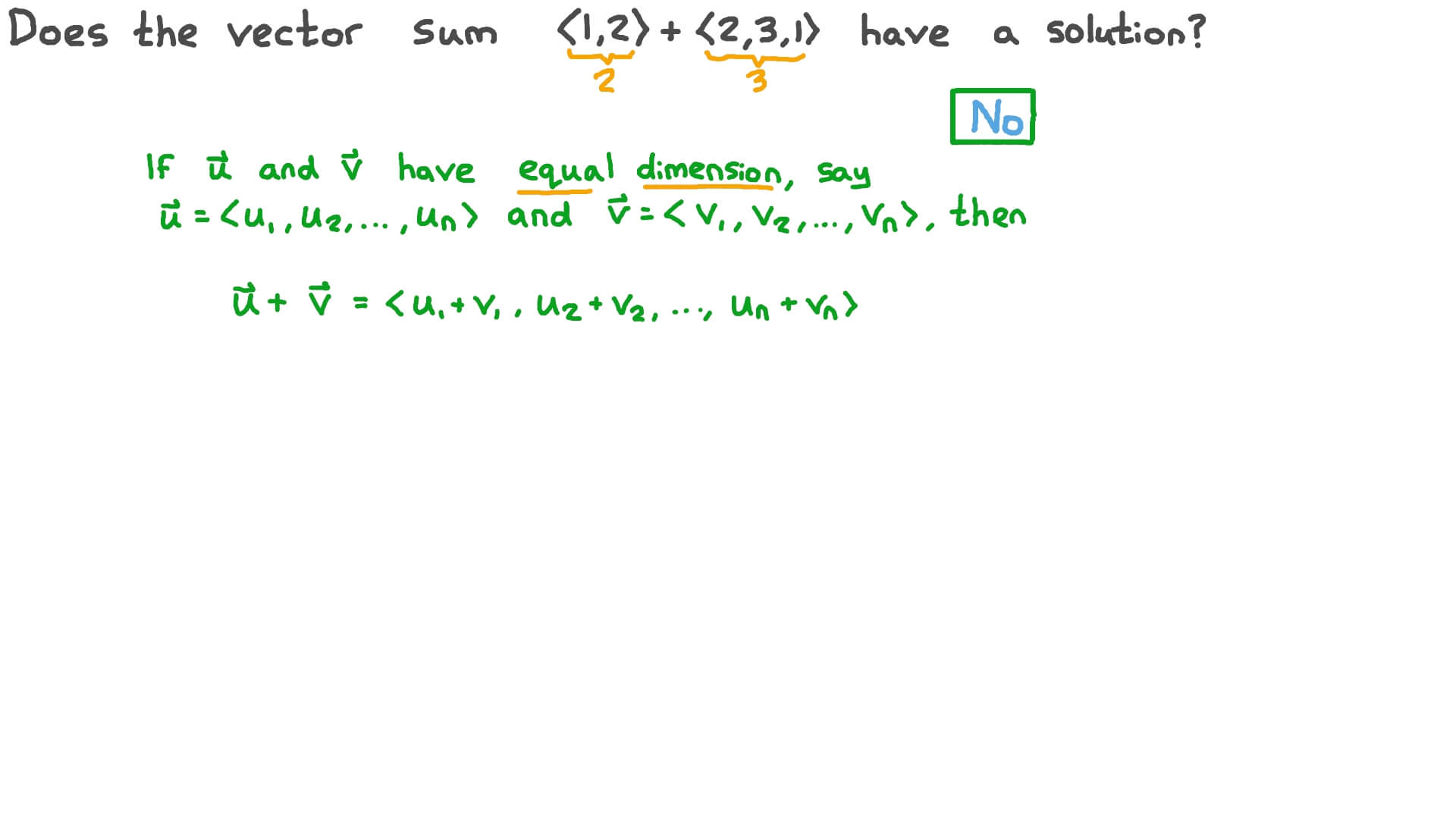 Question Video: Knowing Whether Adding Vectors of Different Lengths Is ...