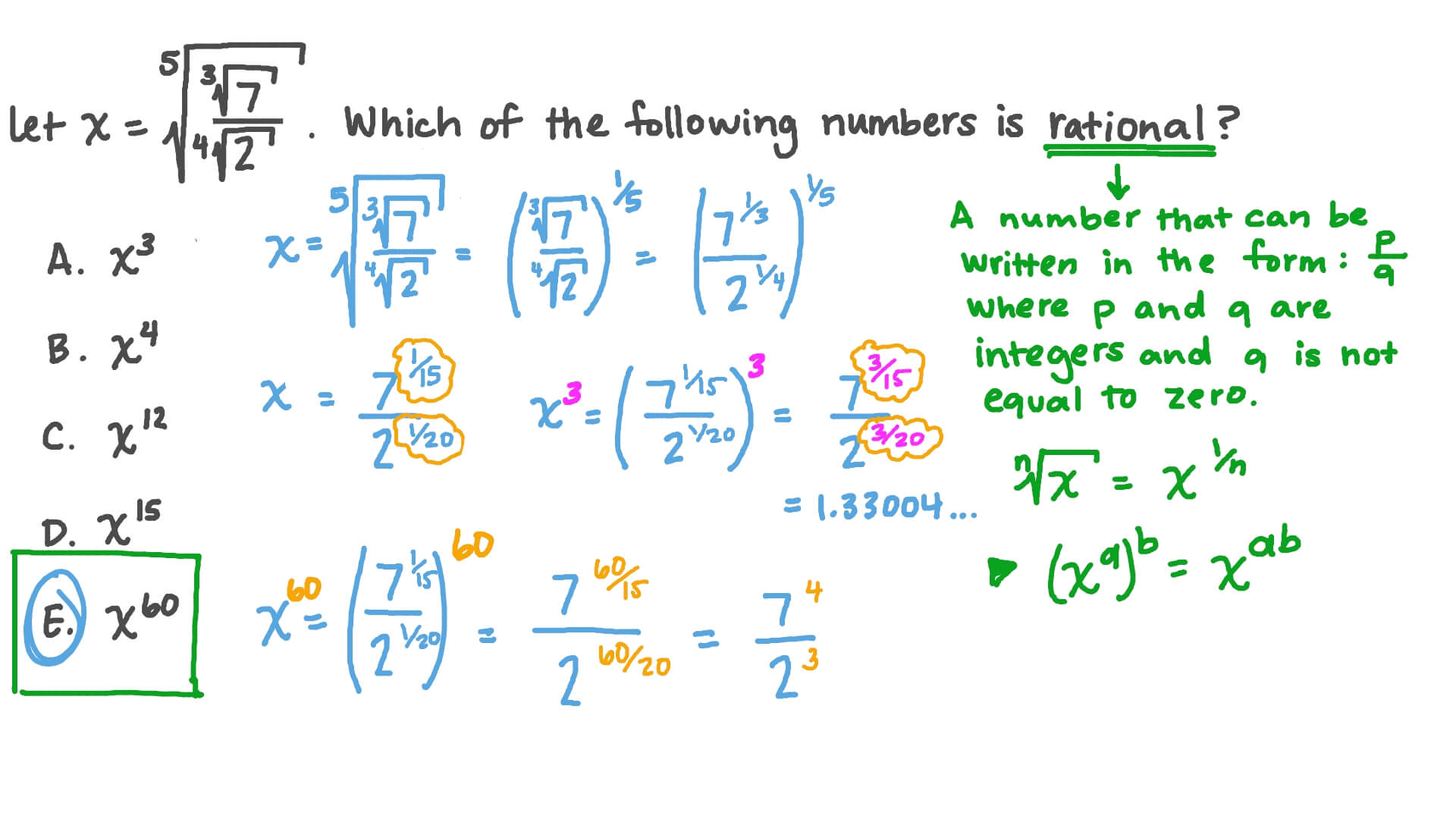 Question Video Identifying The Power Of An th Root Irrational Number