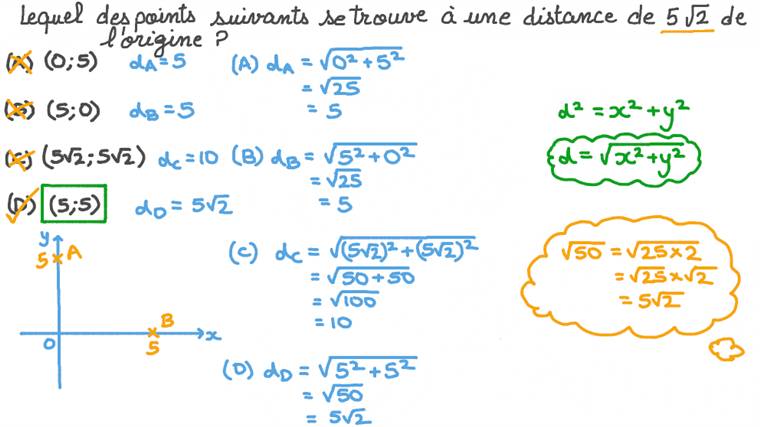 Leçon : Distance sur un repère orthonormé : théorème de Pythagore | Nagwa
