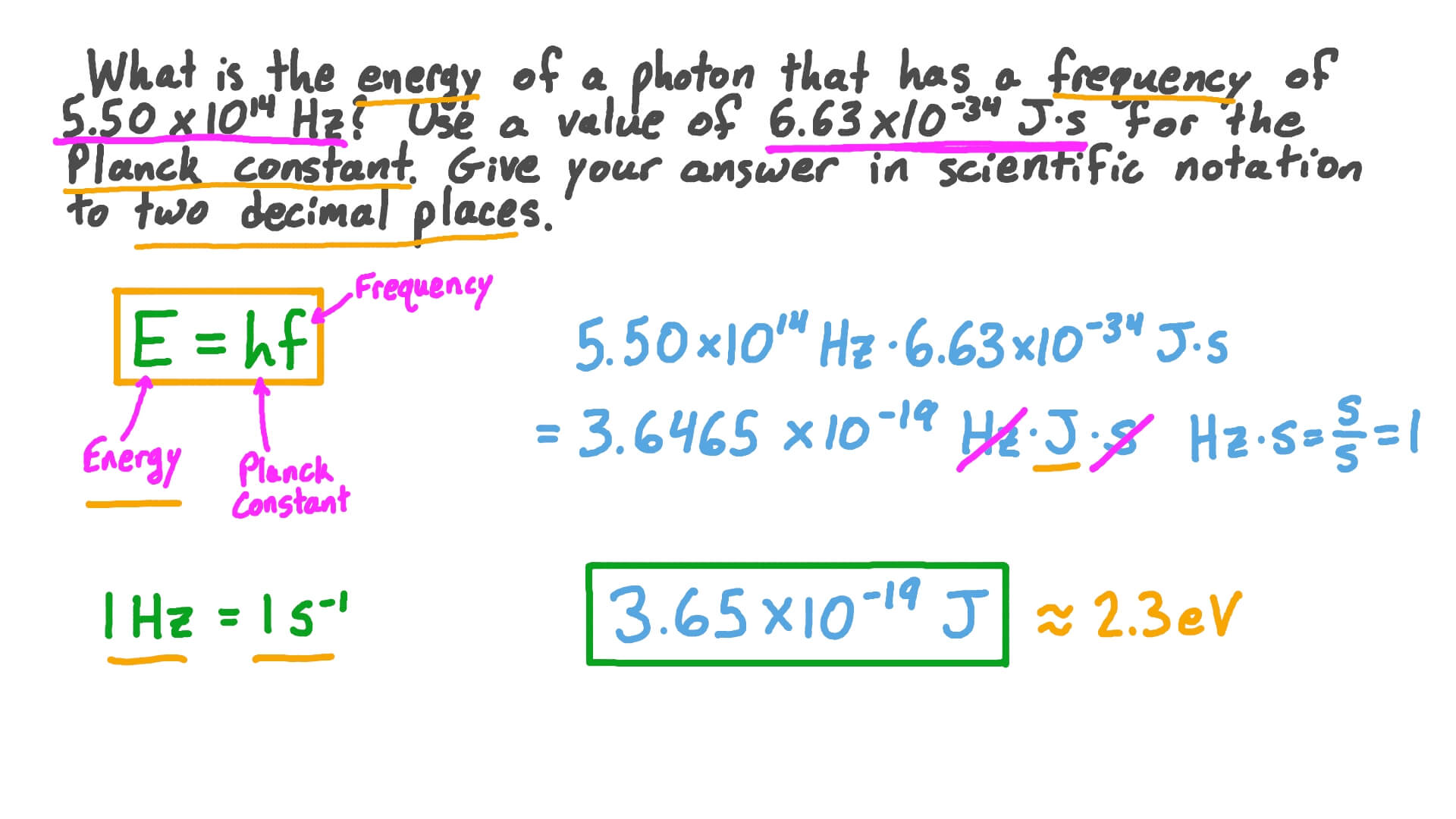 Question Video Finding The Energy Of A Photon Given Its Frequency Nagwa