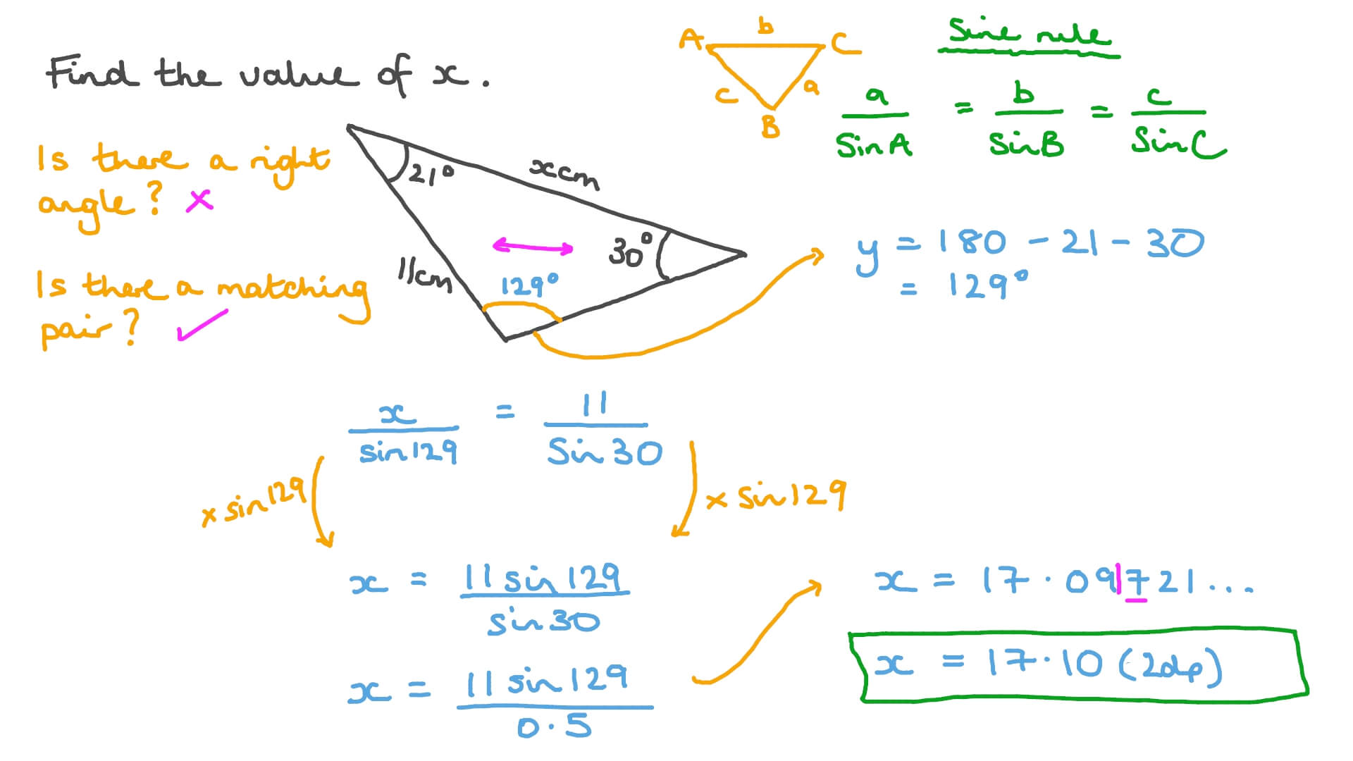 Video: Finding the Missing Length Using the Sine Rule | Nagwa