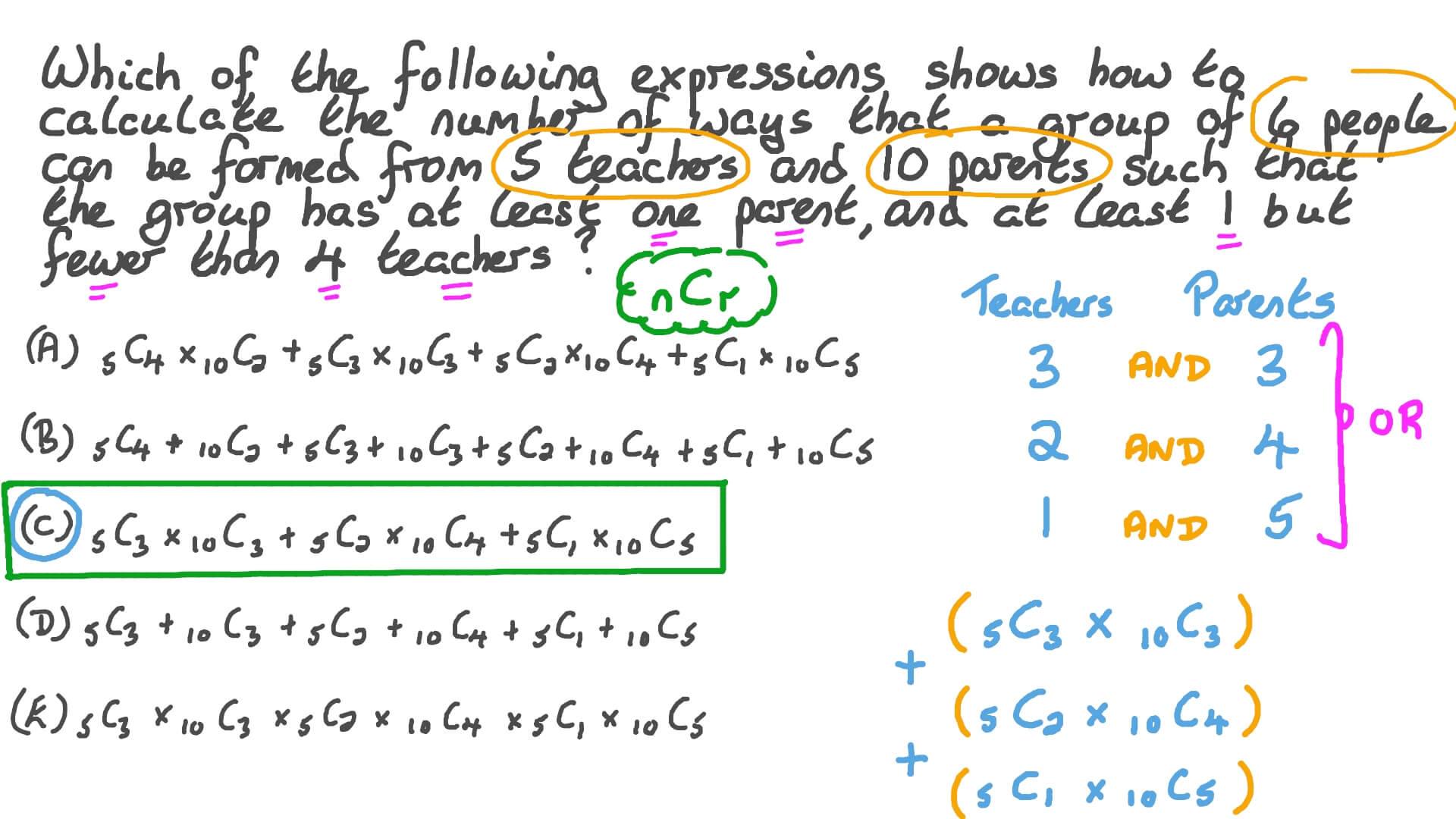 Question Video Using The Addition Rule Of Counting Principles Nagwa