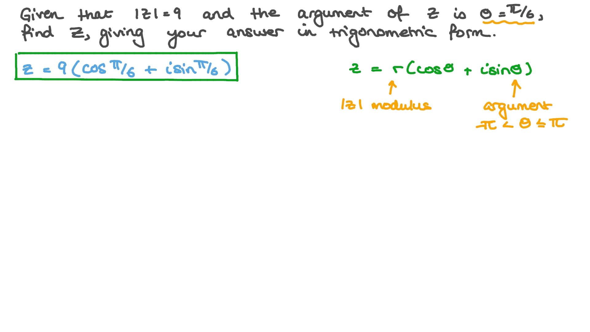 Question Video Writing A Complex Number In Polar Form Given Its