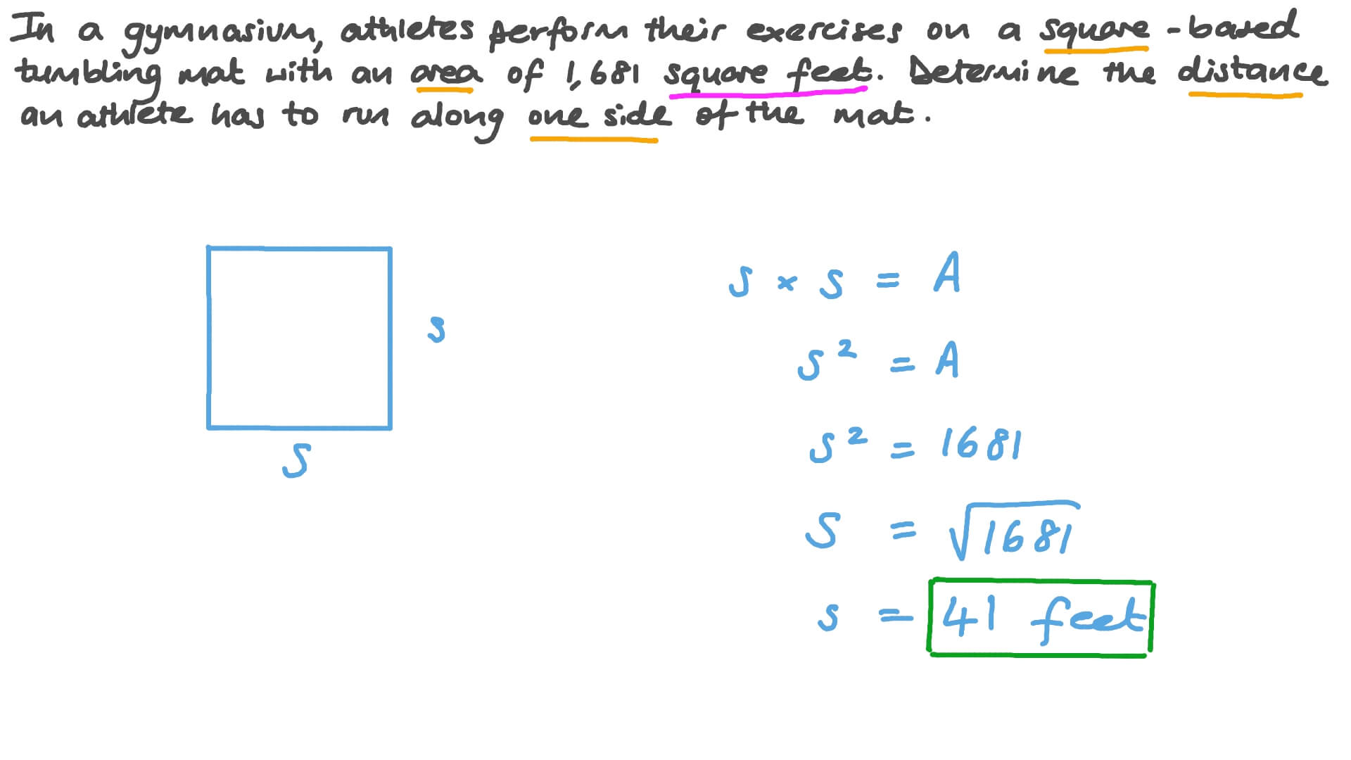 Question Video Solving Word Problems Involving Square Roots Nagwa