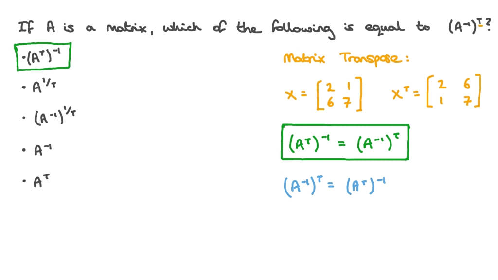 Question Video Properties Of The Inverse And Transpose Of A Matrix Nagwa