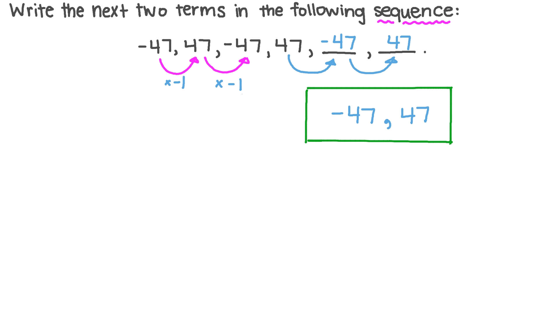 Question Video: Number Patterns with Integers | Nagwa