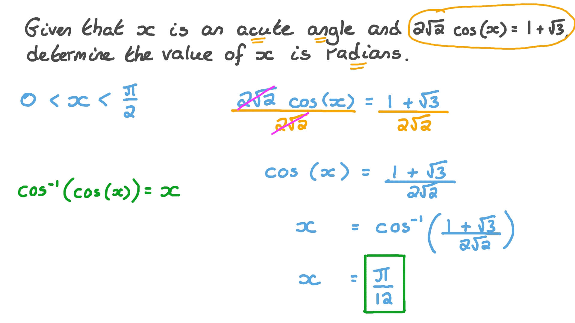 ion Video Solving An Equation Using The Inverse Cosine Function Nagwa
