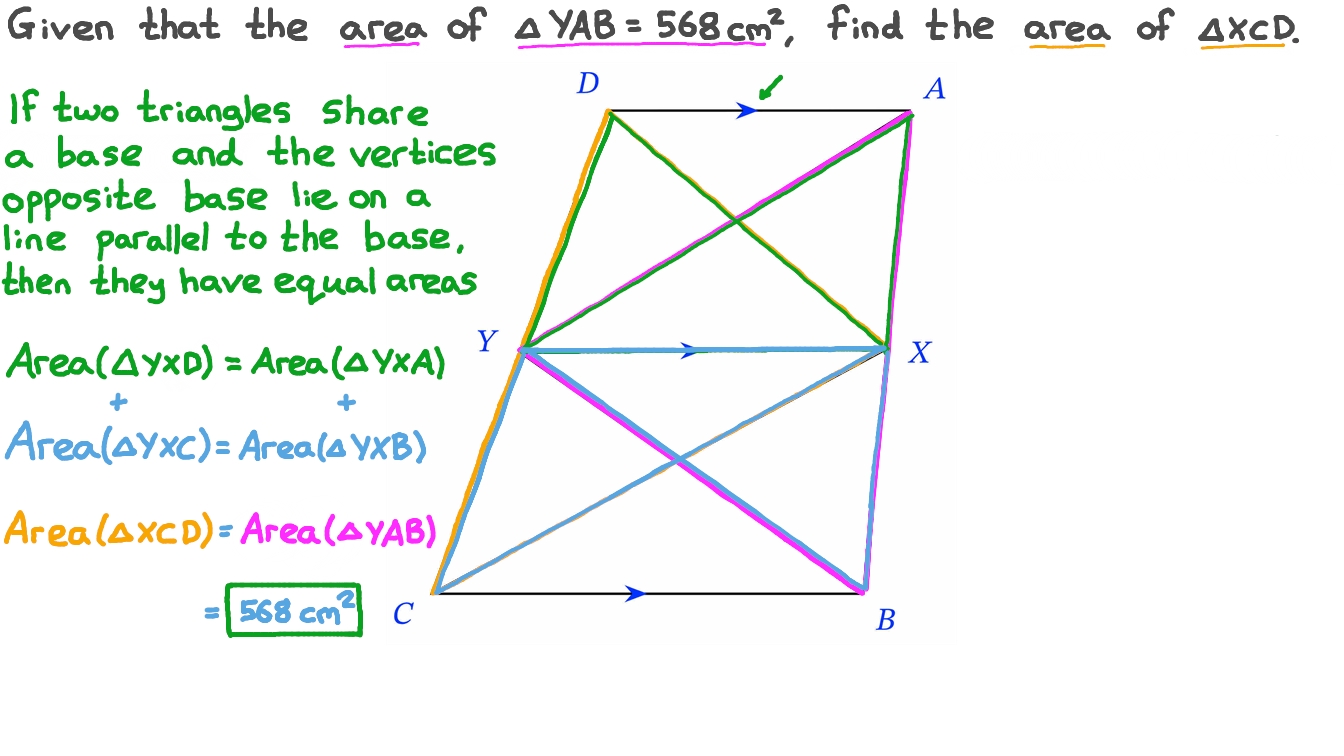 Question Video: Finding the Area of a Triangle Using the Relation between Triangles That Share ...