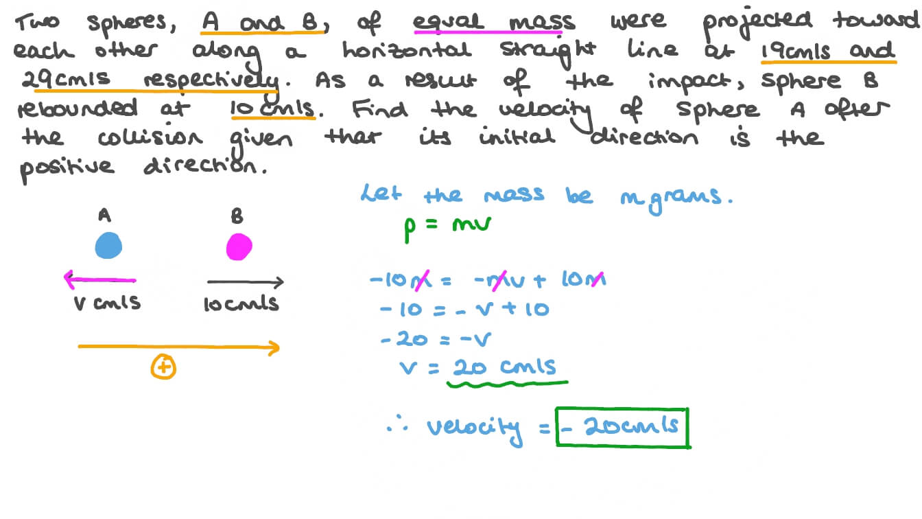Question Video: Finding the Velocity of a Sphere after Collision with ...