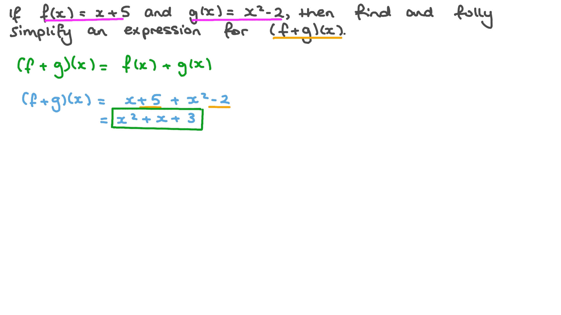 Question Video: Finding the Sum of Two Polynomial Functions | Nagwa