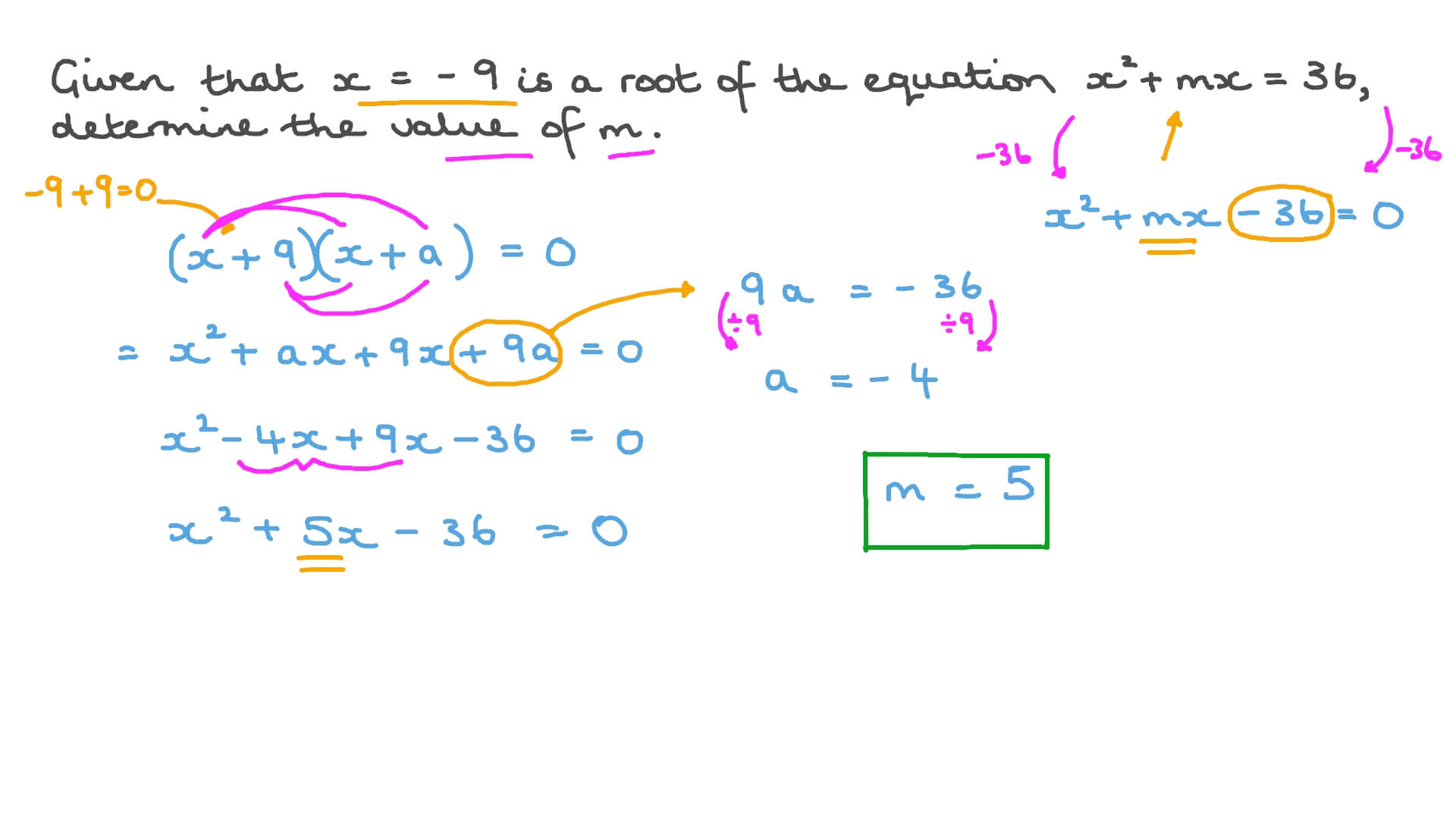 Question Video: Finding the Value of an Unknown in a Quadratic Equation given One of Its Roots ...
