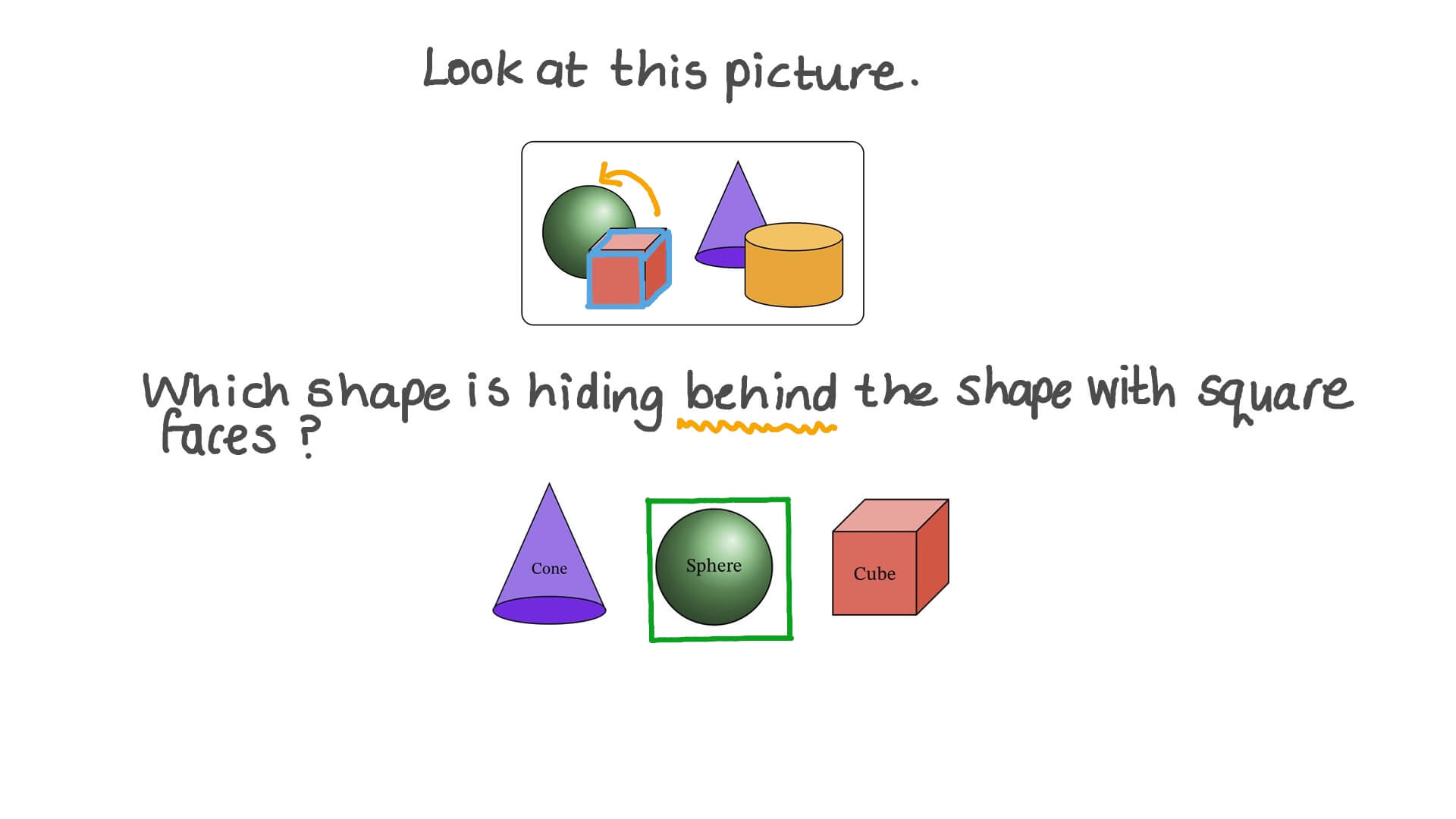 Question Video: Describing the Position of 3D Shapes | Nagwa