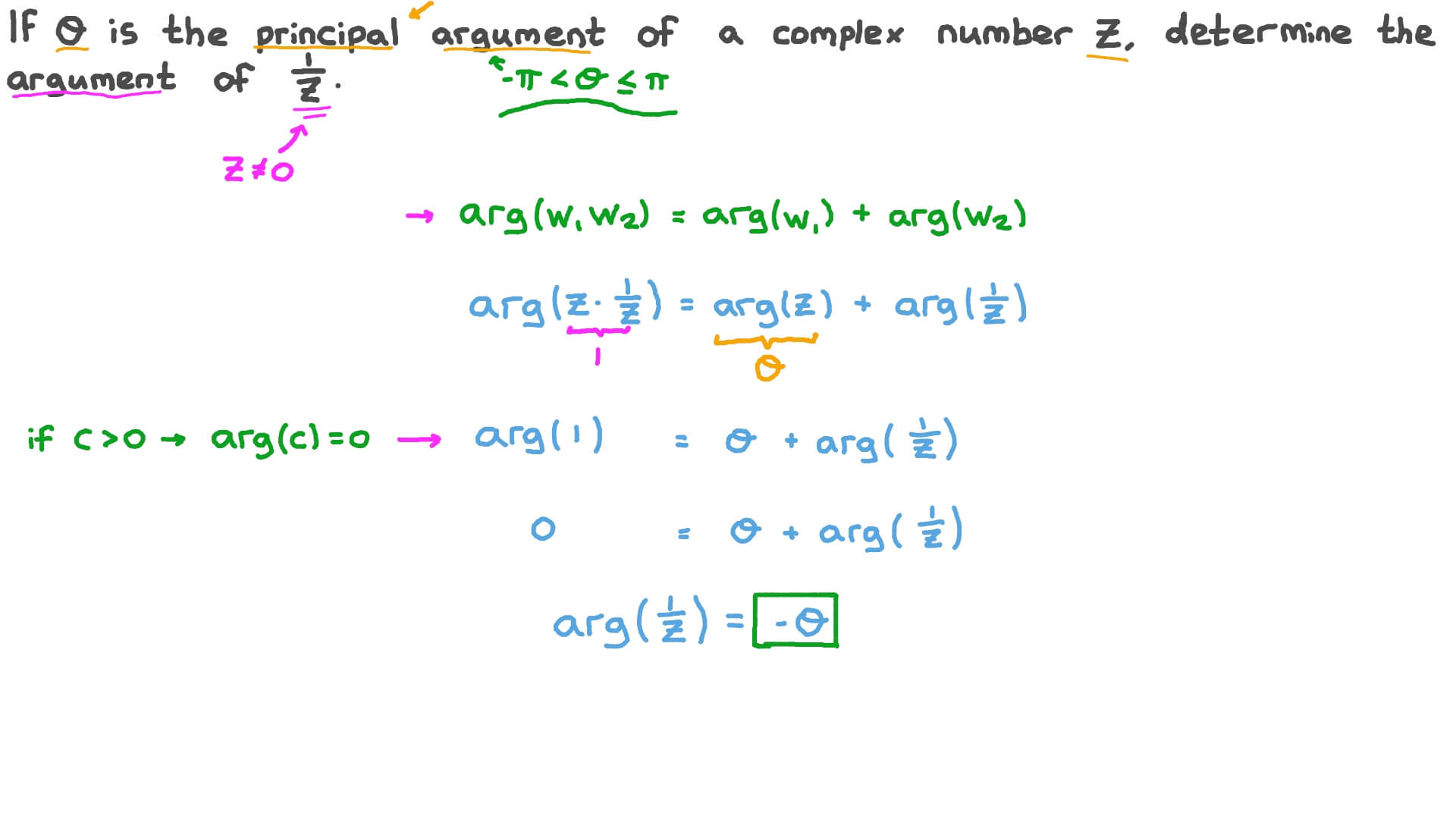 Question Video: Finding The Argument Of A Complex Number Given The 