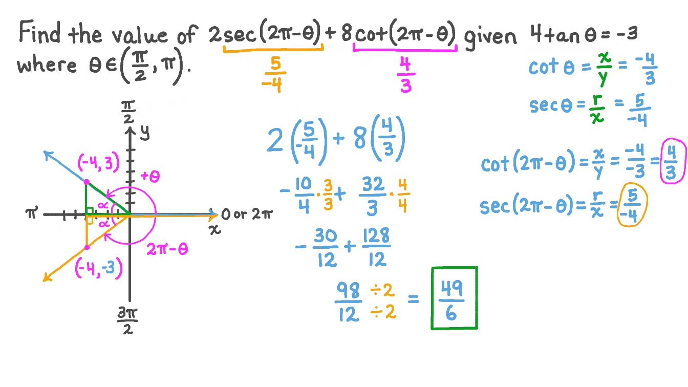 Question Video: Using the Pythagorean and Periodic Identities to Evaluate Trigonometric ...