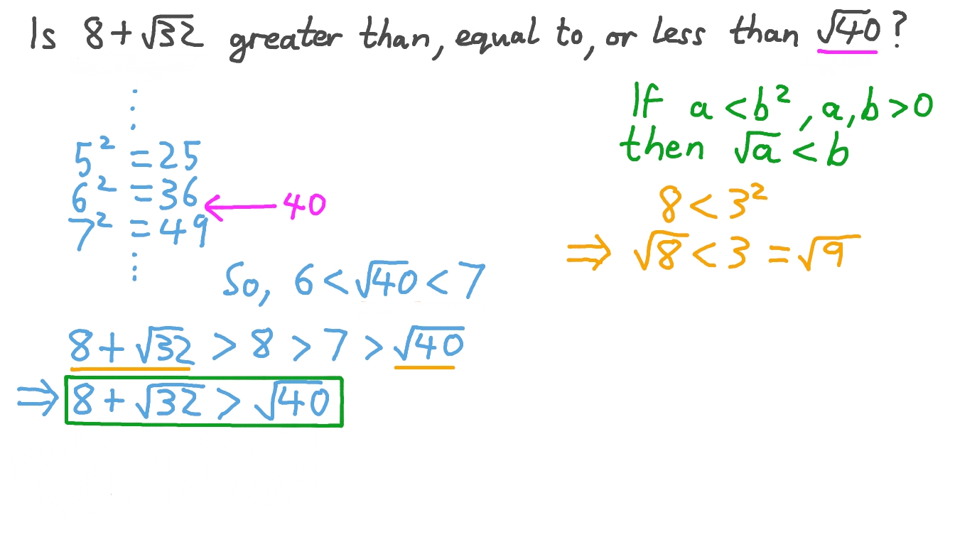 Question Video: Estimation of Real Numbers Involving Roots to Compare ...