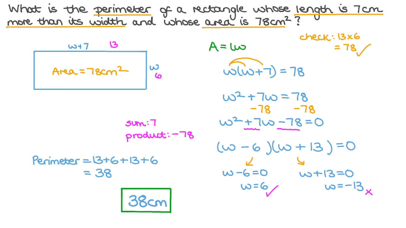 Question Video Finding The Perimeter Of A Rectangle Given Its Area And 