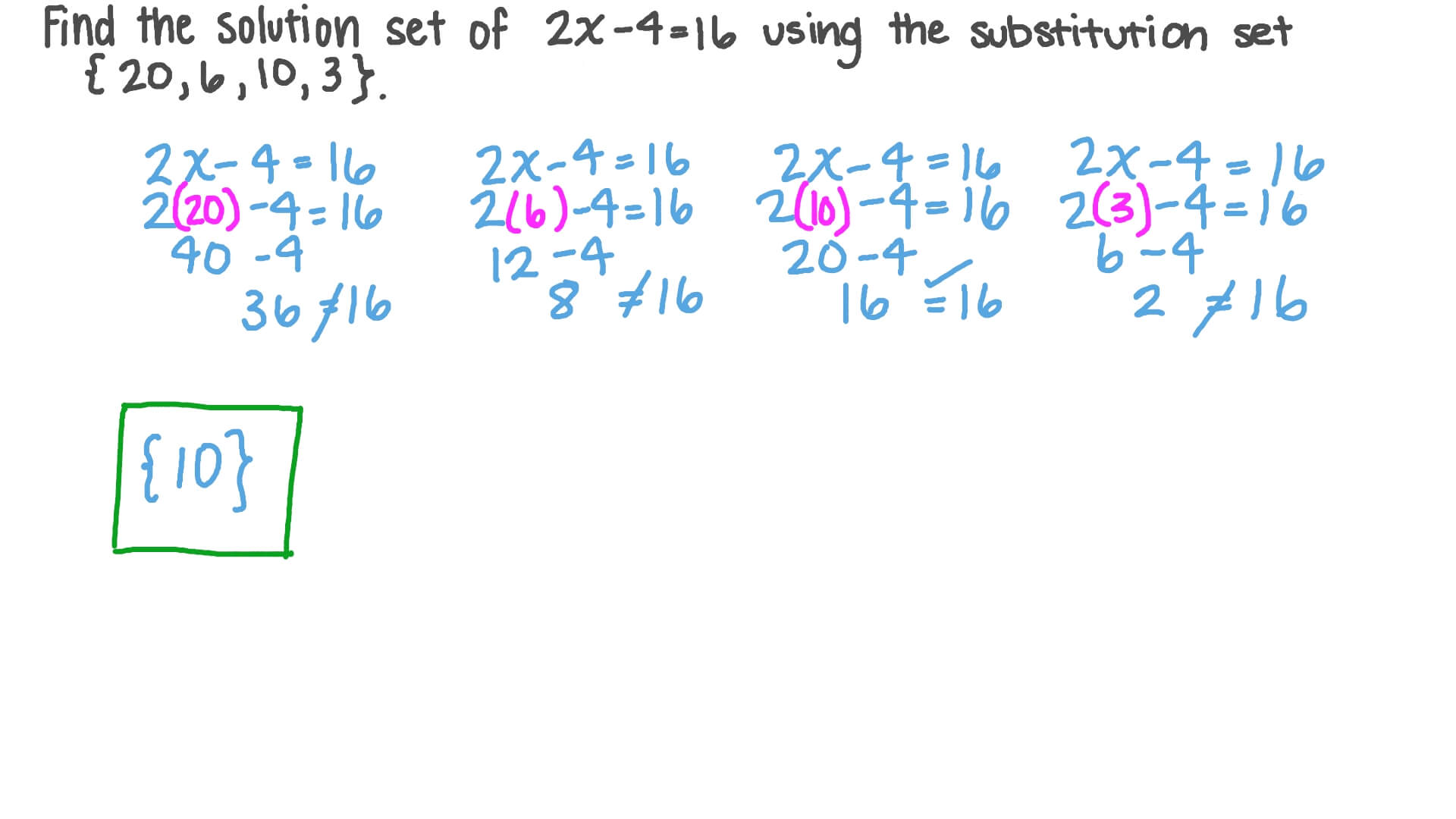 Question Video: Finding the Solution Set of Two-Step Linear Equations ...