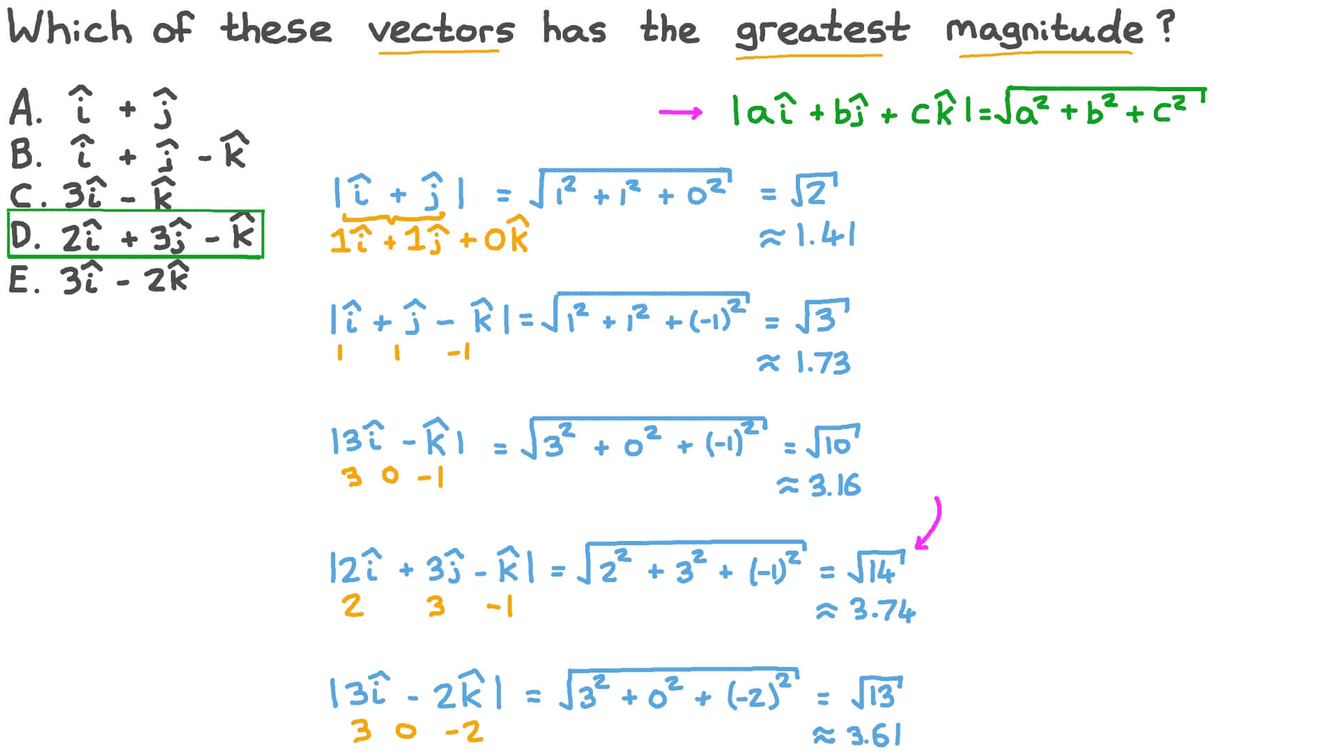 Question Video: Determine Which of a List of Vectors Has the Greatest ...