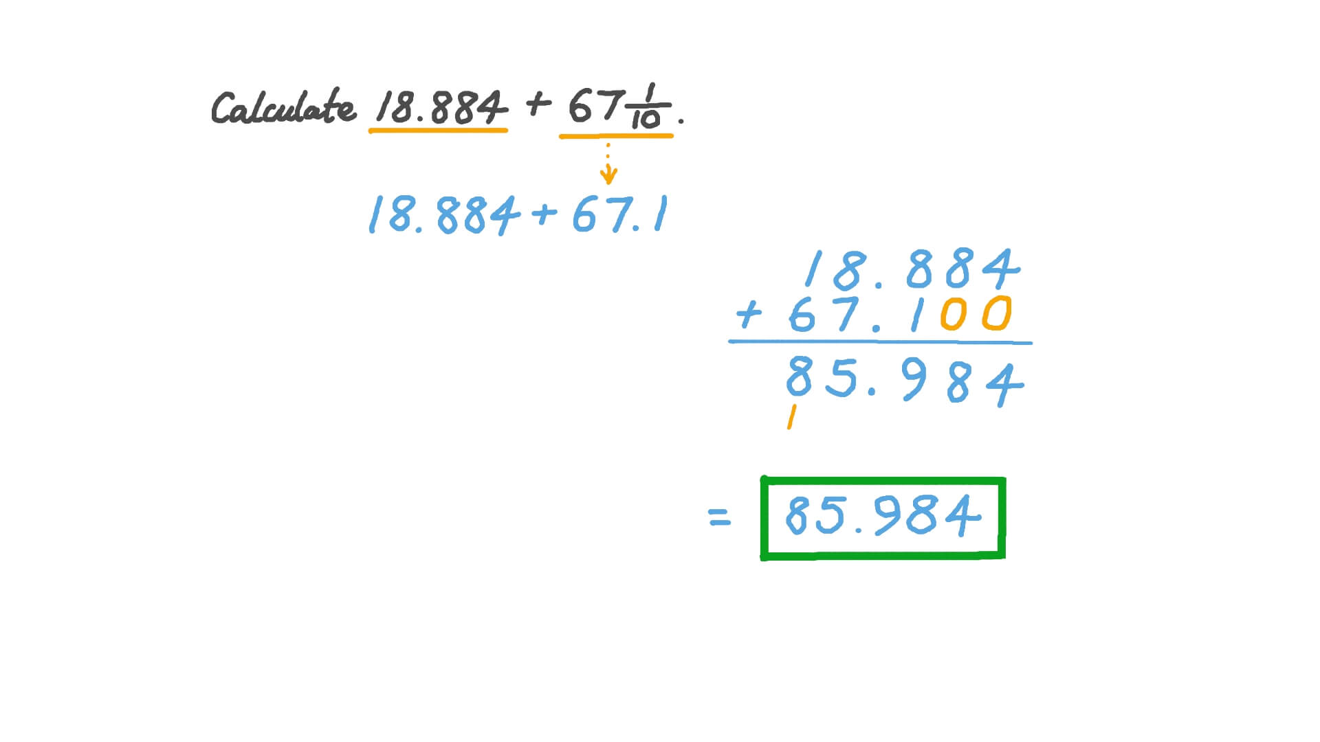 Question Video: Adding Decimals to Mixed Numbers | Nagwa
