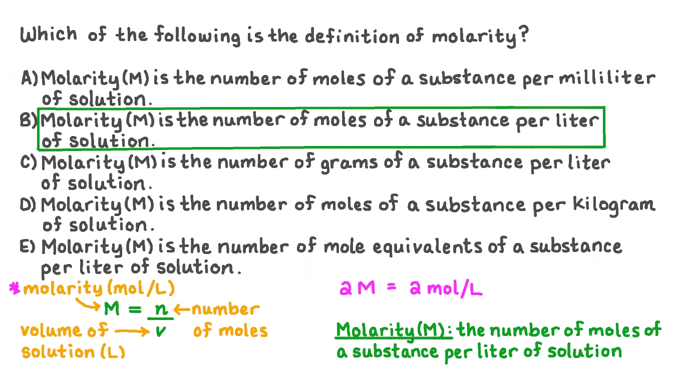 Question Video Identifying The Definition Of Molarity Nagwa