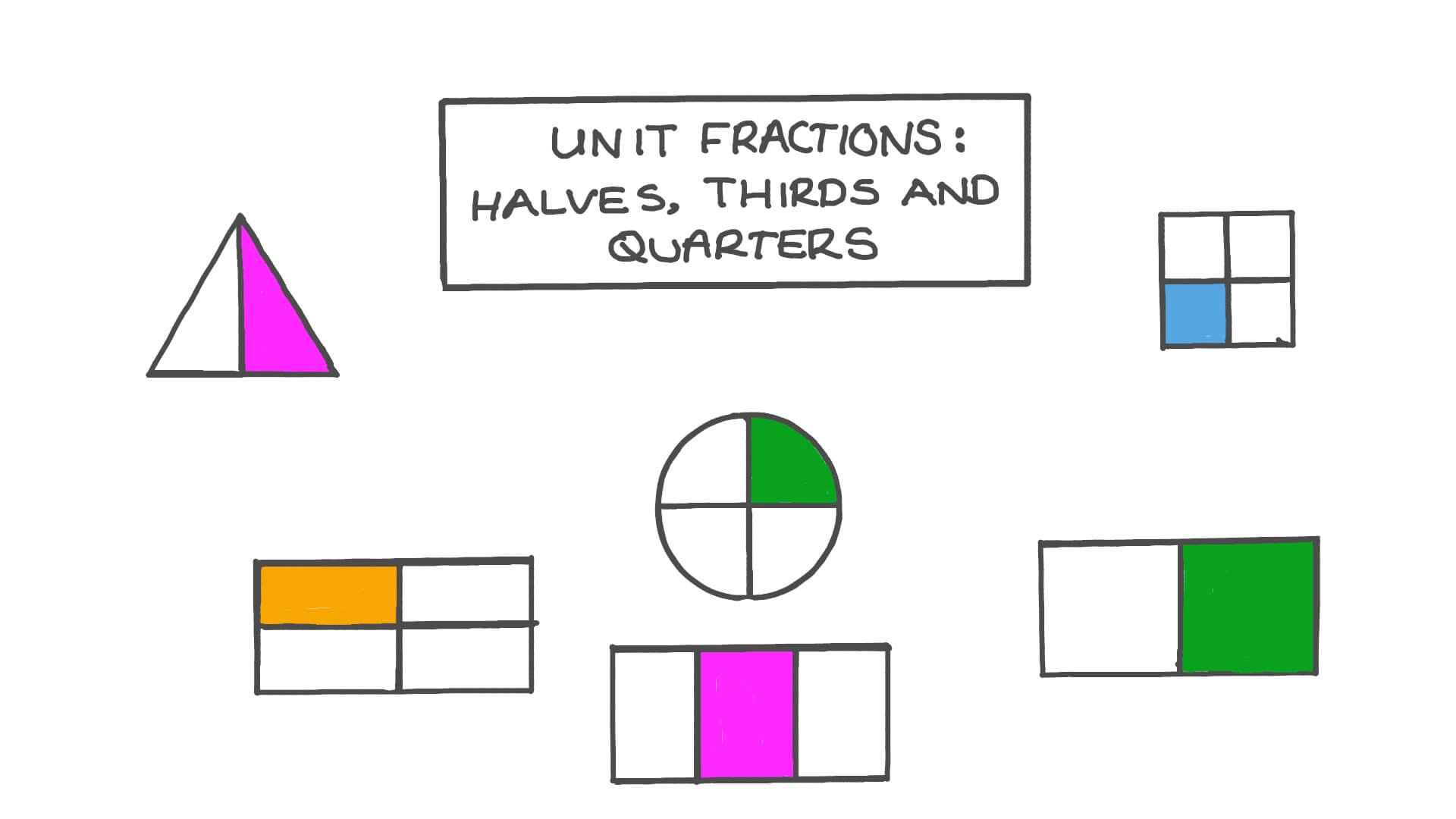 Video Unit Fractions Halves Thirds And Quarters Nagwa