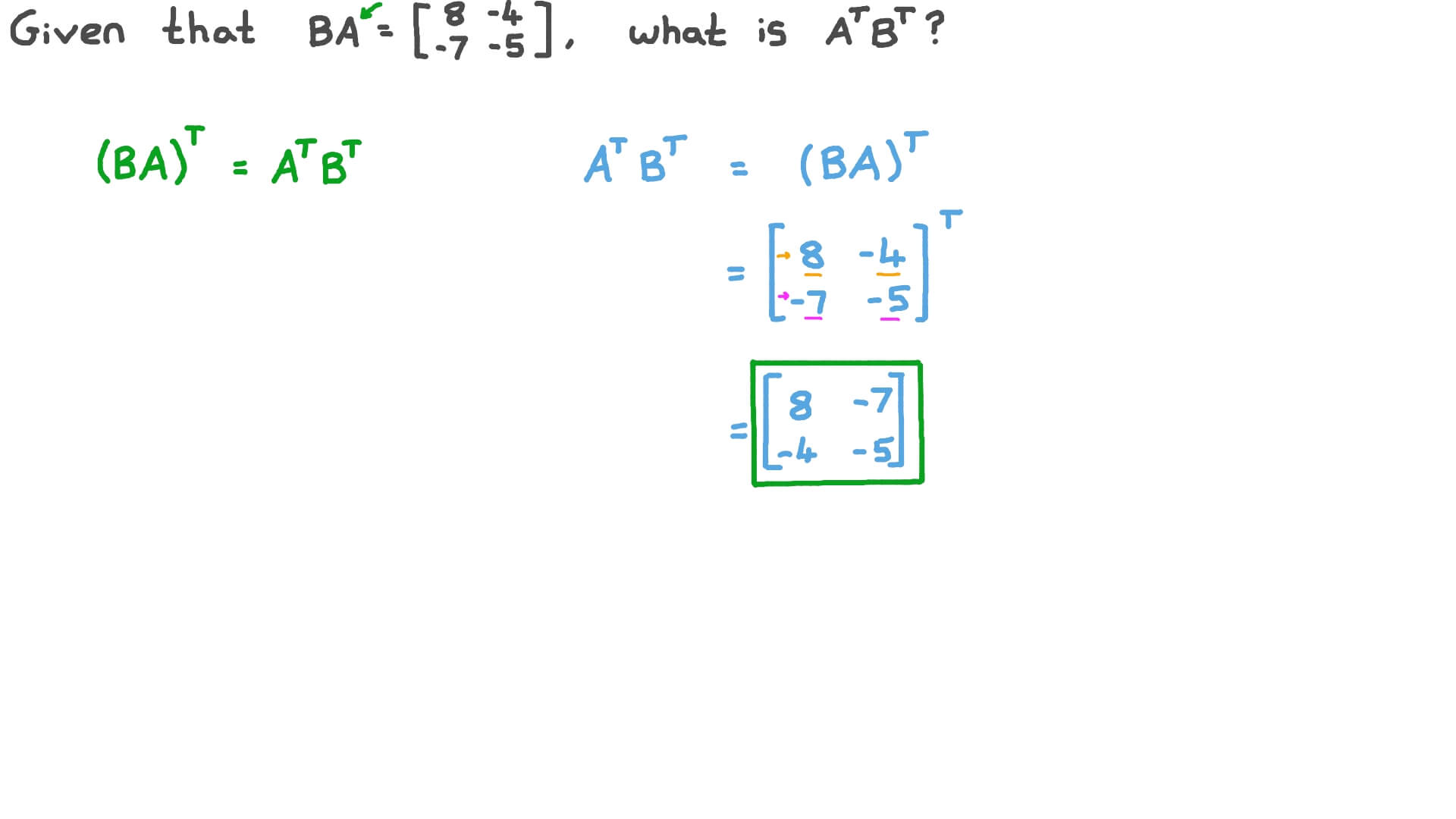 Question Video The Properties Of Multiplication And Transpose Of A