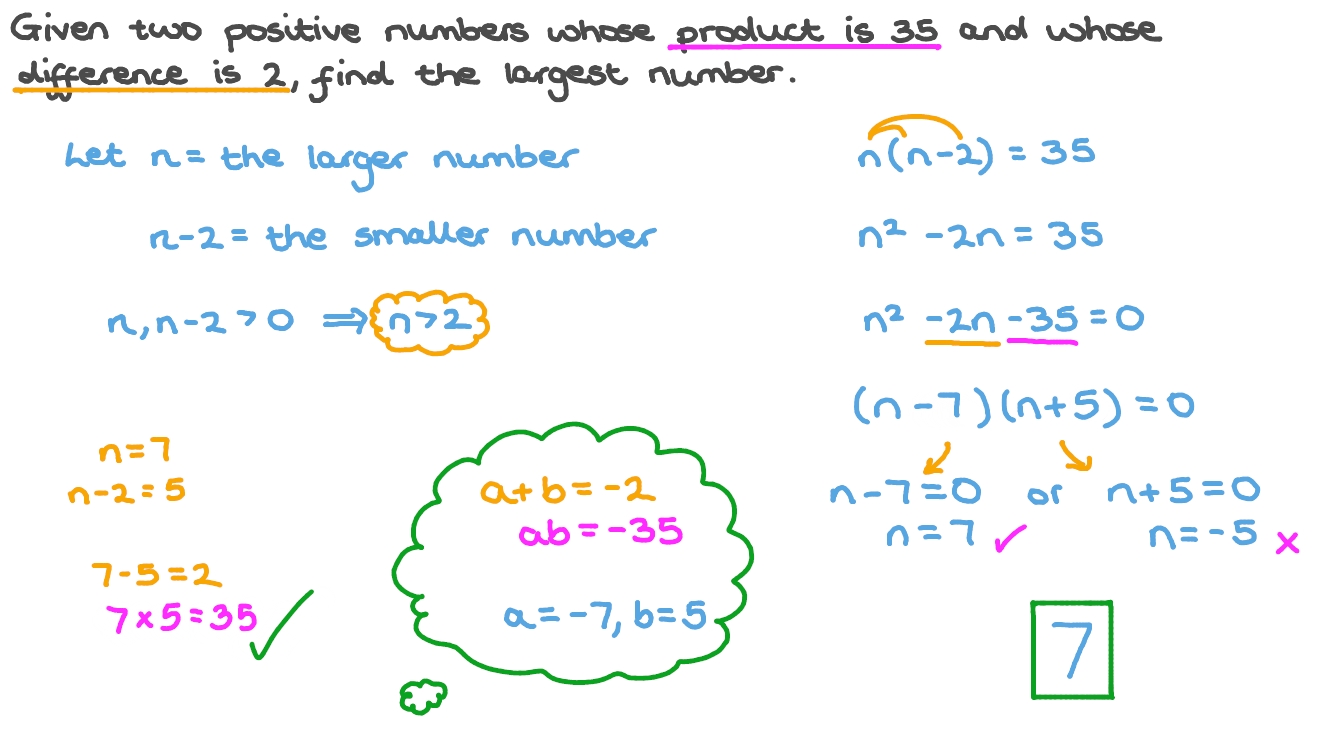 Question Video: Solving Word Problems by Factoring a Quadratic Equation ...