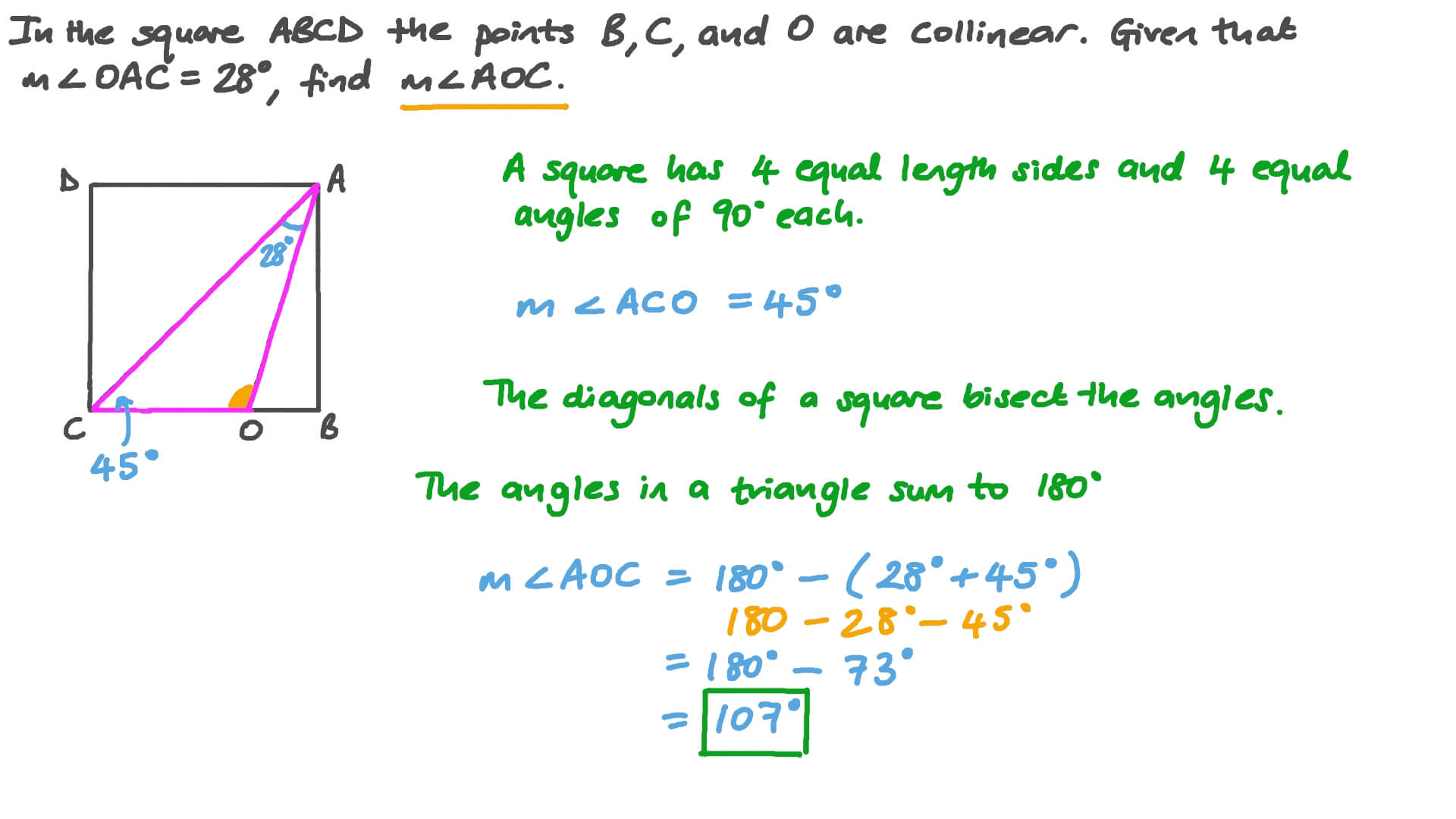 Question Video: Finding the Measure of an Angle in a Triangle Using the ...