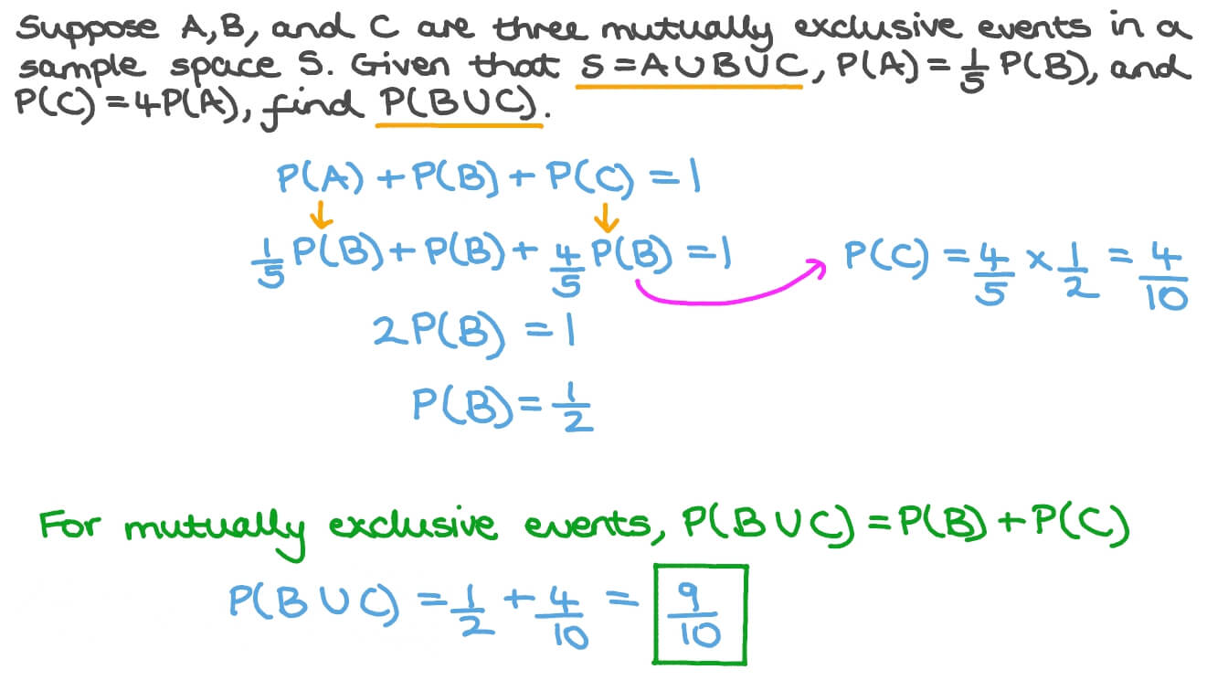 Question Video Determining The Union Of Two Mutually Exclusive Events